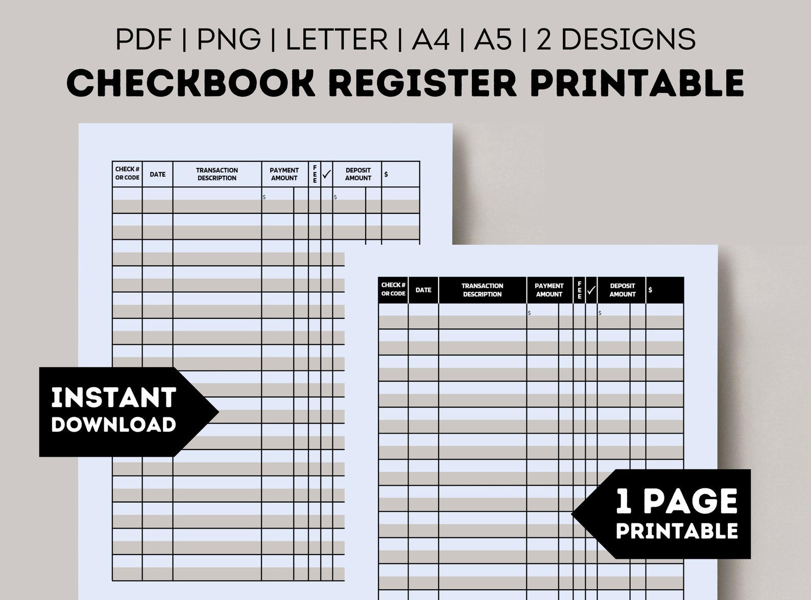 Printable Checkbook Register Check Register Template - Etsy