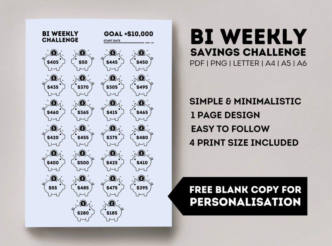 Bi Weekly Savings Challenge Tracker, 10000 Saving Challenge Printable ...