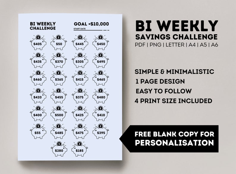 Bi Weekly Savings Challenge Tracker, 10000 Saving Challenge Printable ...