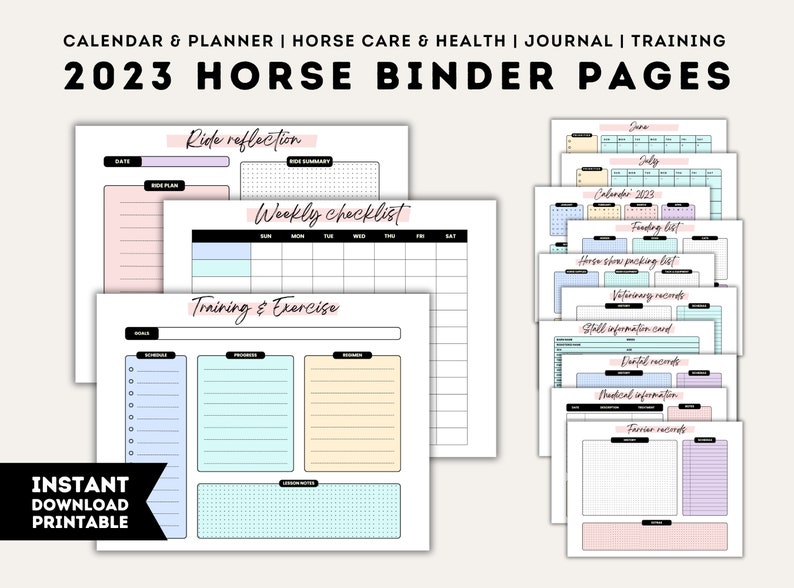 Equestrian Planner 2023, Printable Horse Binder Record Book, Equine Training Plan, Riding Lesson ...