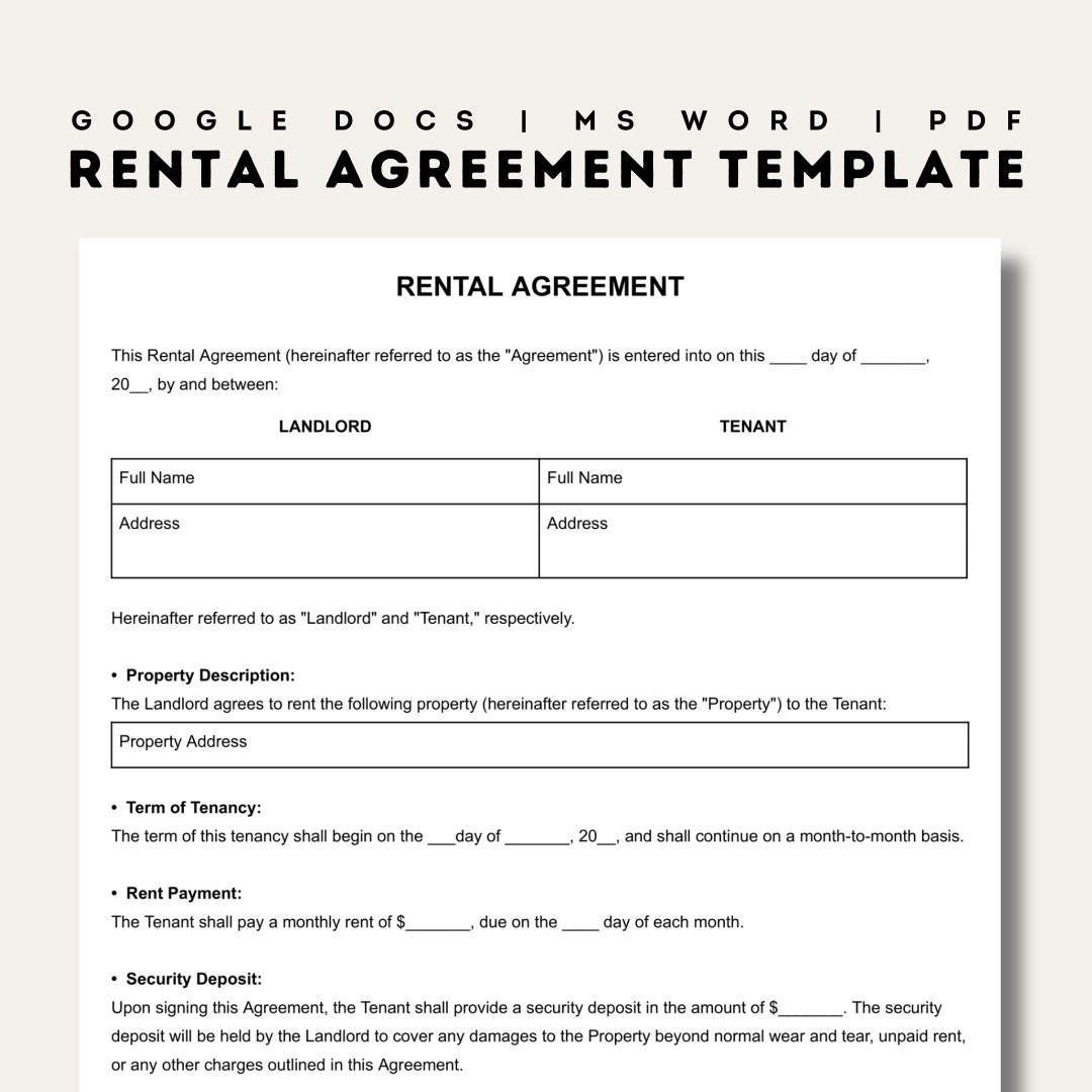 Rental Agreement Templates Simple Editable Rental Agreements Form ...