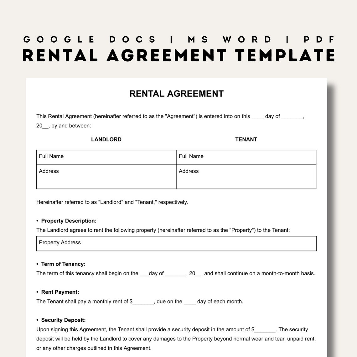 Rental Agreement Templates Simple Editable Rental Agreements Form ...