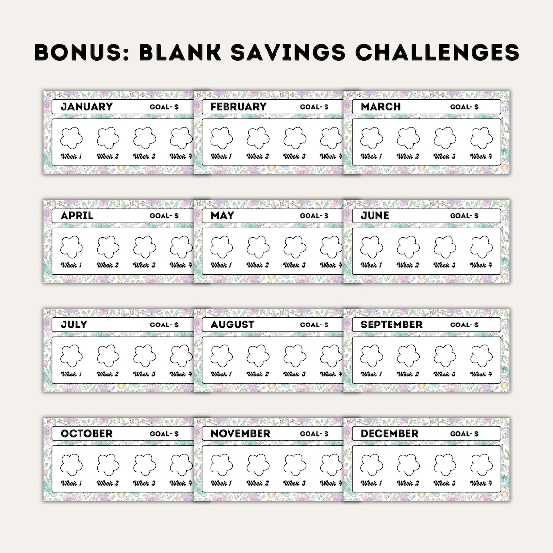 Monthly Savings Challenge Printable 12 Month Saving - Etsy