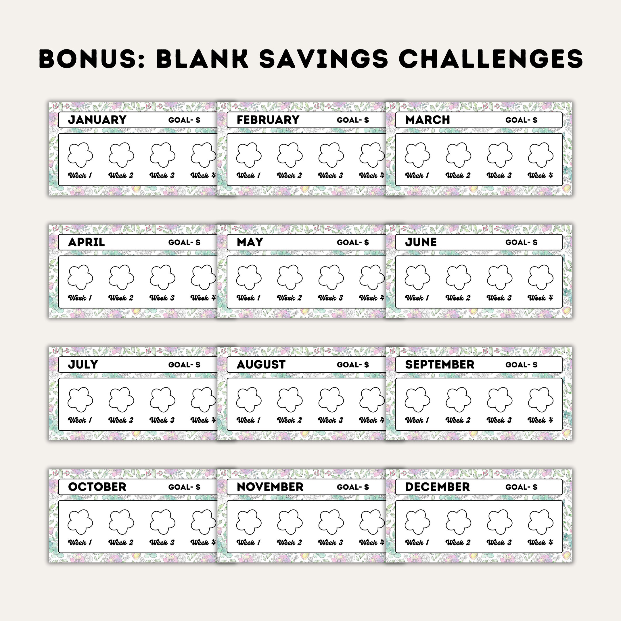 Monthly Savings Challenge Printable 12 Month Saving - Etsy