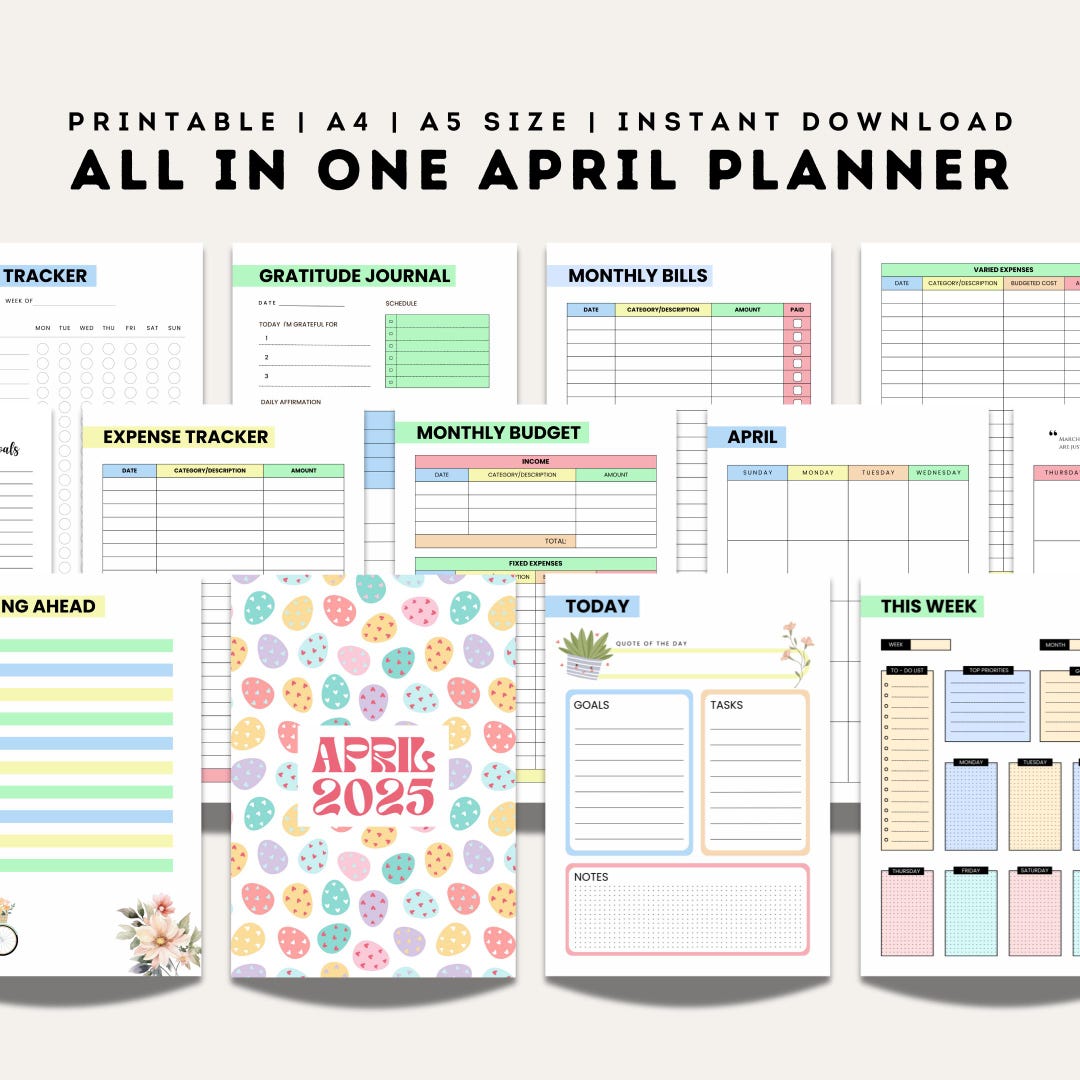 April Journal Bundle | Printable Planner Pages | Pastel Colored Cover ...