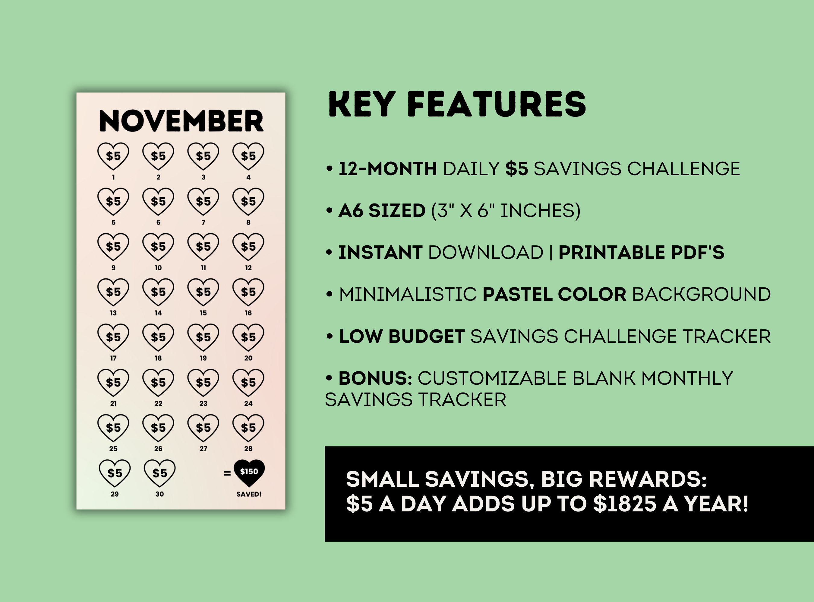 Monthly Savings Challenge Tracker Bundle, Printable A6 Mini Savings ...