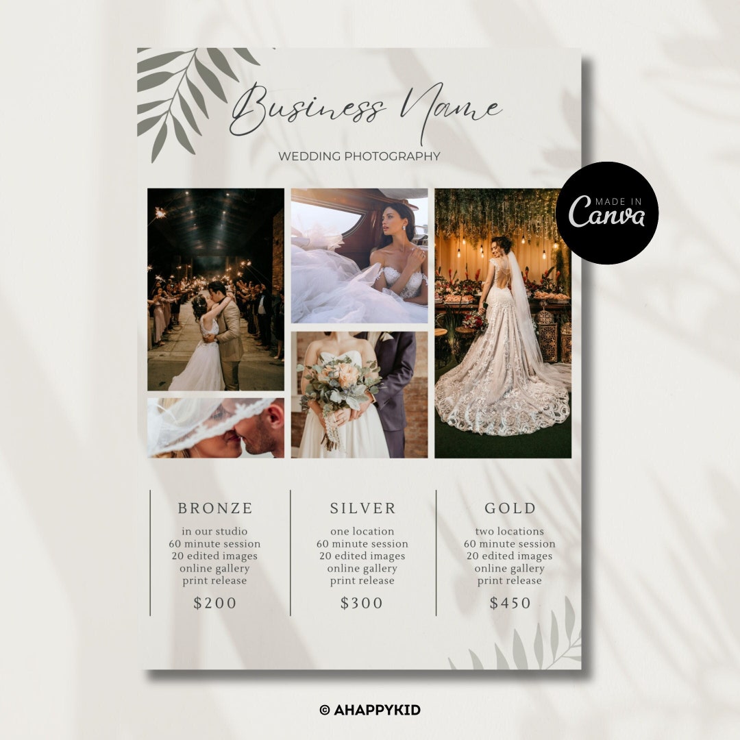 Wedding Photographer Price Guide | Canva Template | Weddings Photoshoot ...