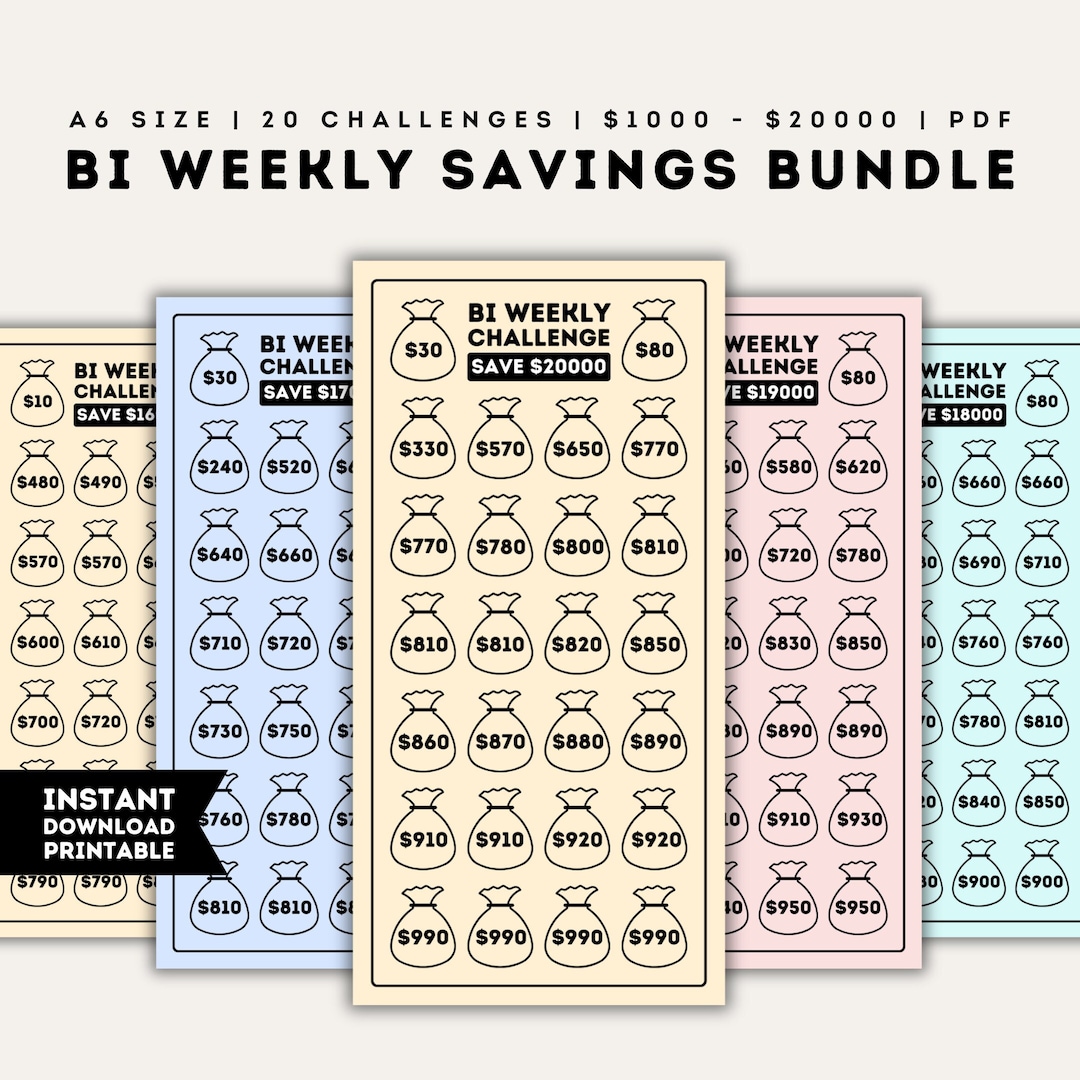 Bi Weekly Savings Challenge Printable 26 Week Saving Challenge Bundle ...