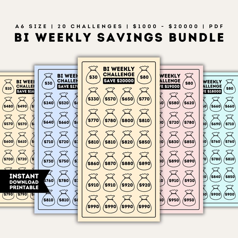Bi Weekly Savings Challenge Printable 26 Week Saving Challenge Bundle ...