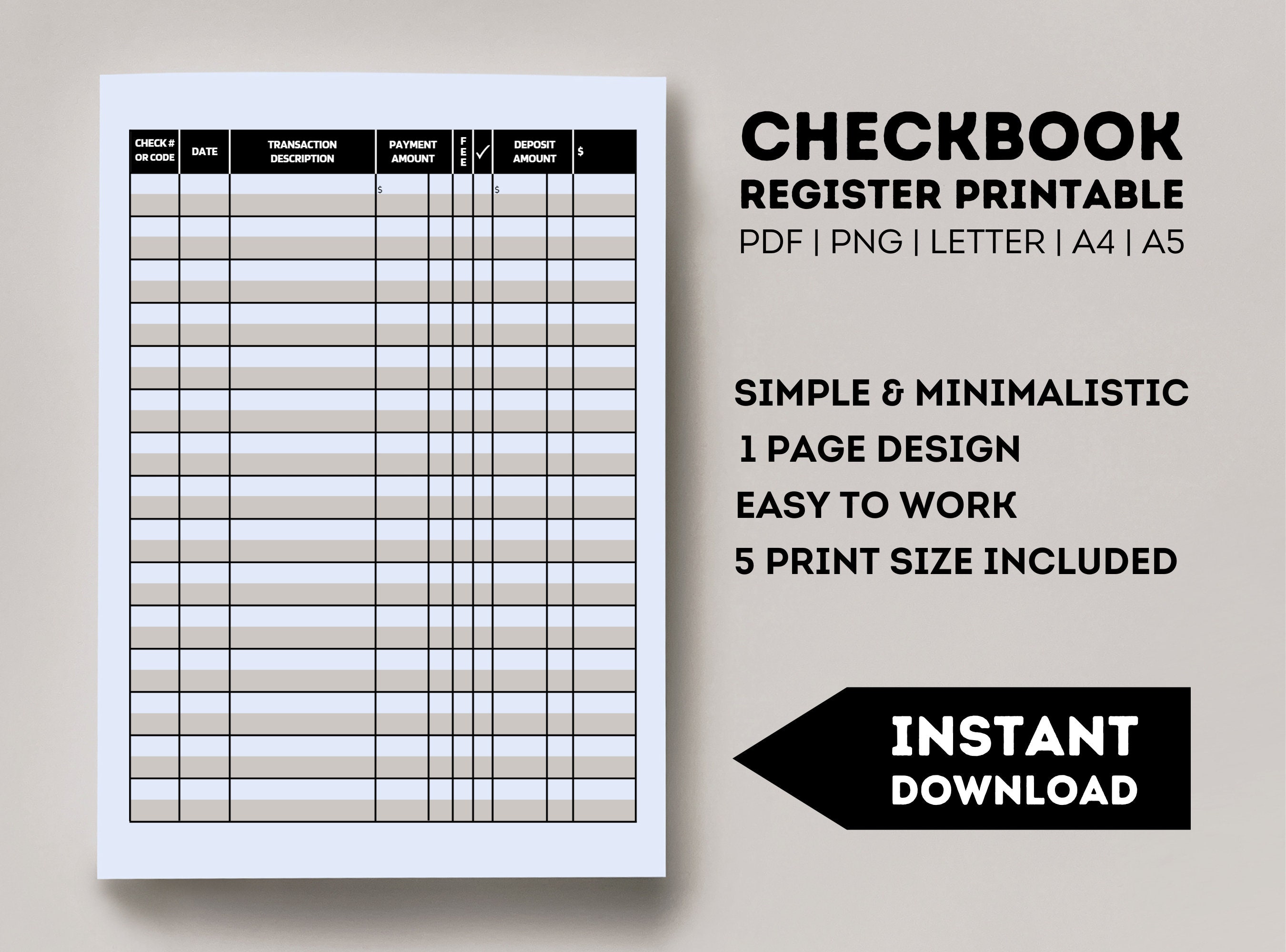 Printable Checkbook Register, Check Register Template, Checkbook ...