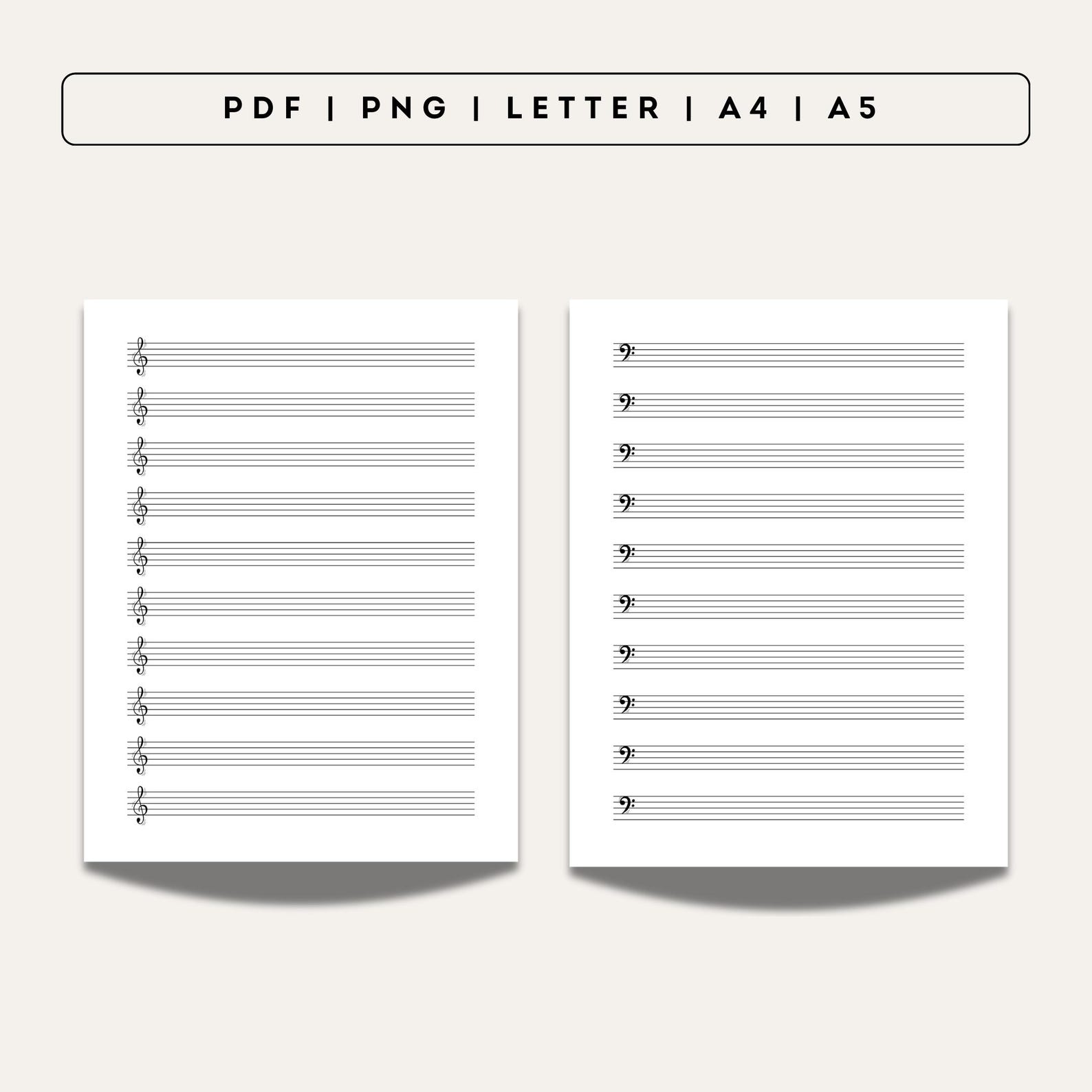 Blank Music Sheet Bundle PDF, Guitar Chord Chart, Letter A4, Grand ...