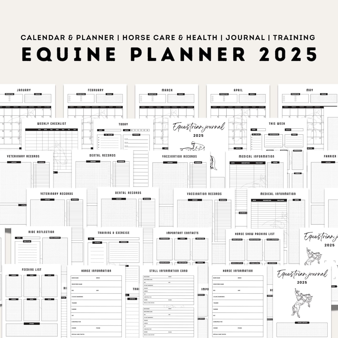 2025 Equine Planner | Printable Equestrian Journal | Equestrians Organizer | Horse Training Plan ...