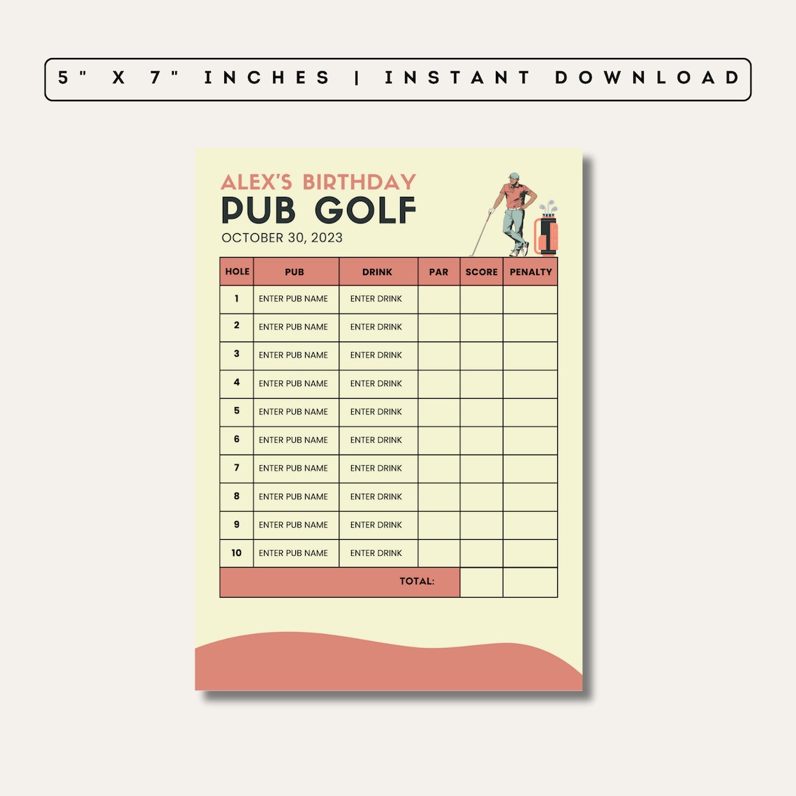 Pub Golf Crawl Scorecard Editable Canva Template Printable Bar Golf ...
