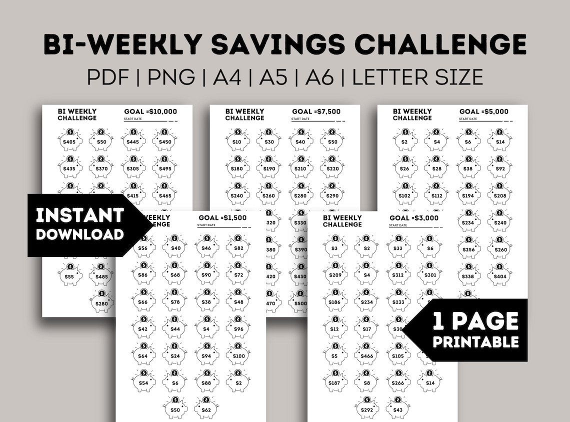 Bi Weekly Savings Challenge Trackers Bundle Printable Savings - Etsy