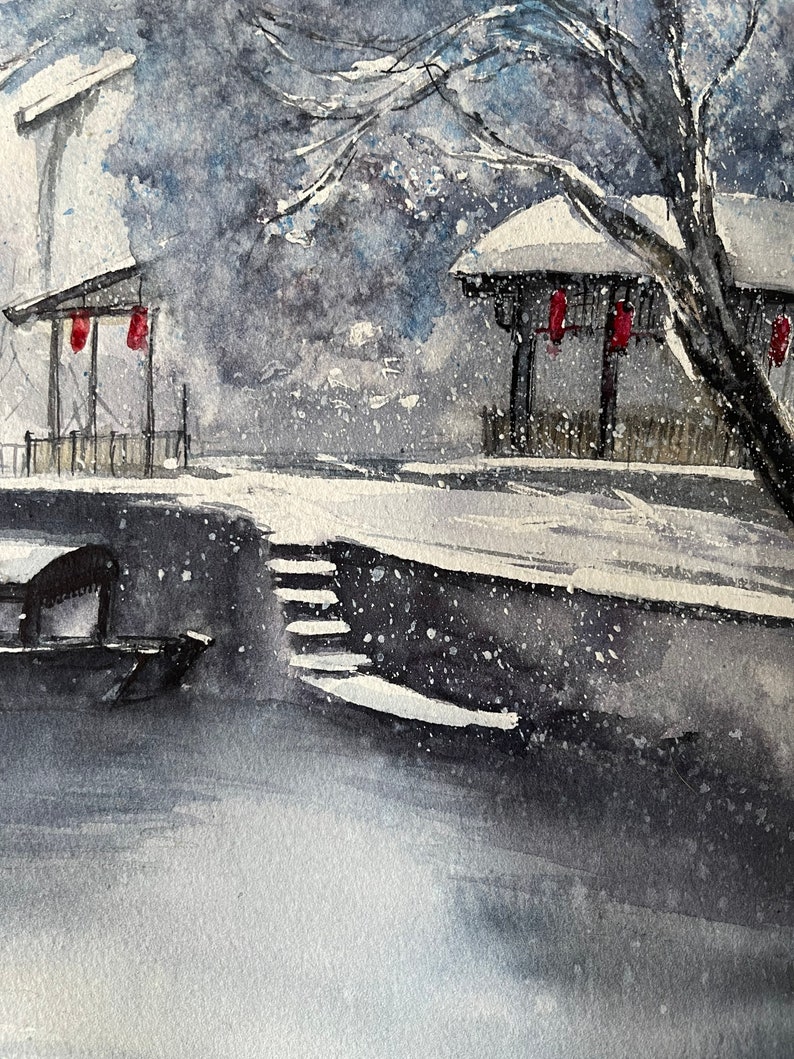 Original Watercolor Painting “chinese Winter Landscape”, 30x40 Cm, Free ...