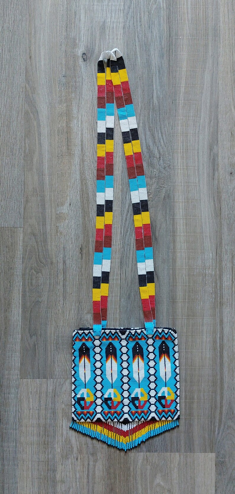 Native American Beaded Ceremonial Purse: Eagle Feather Medicine Wheel ...