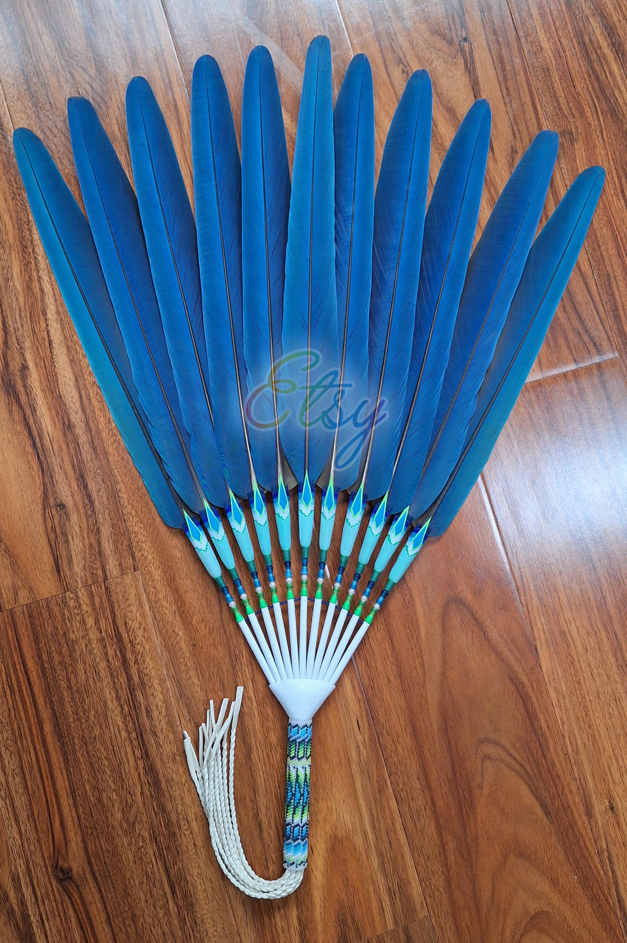 Blue and Gold Macaw Prayer Fan, NAC Fan, Smudge Fan, Macaw Feathers ...