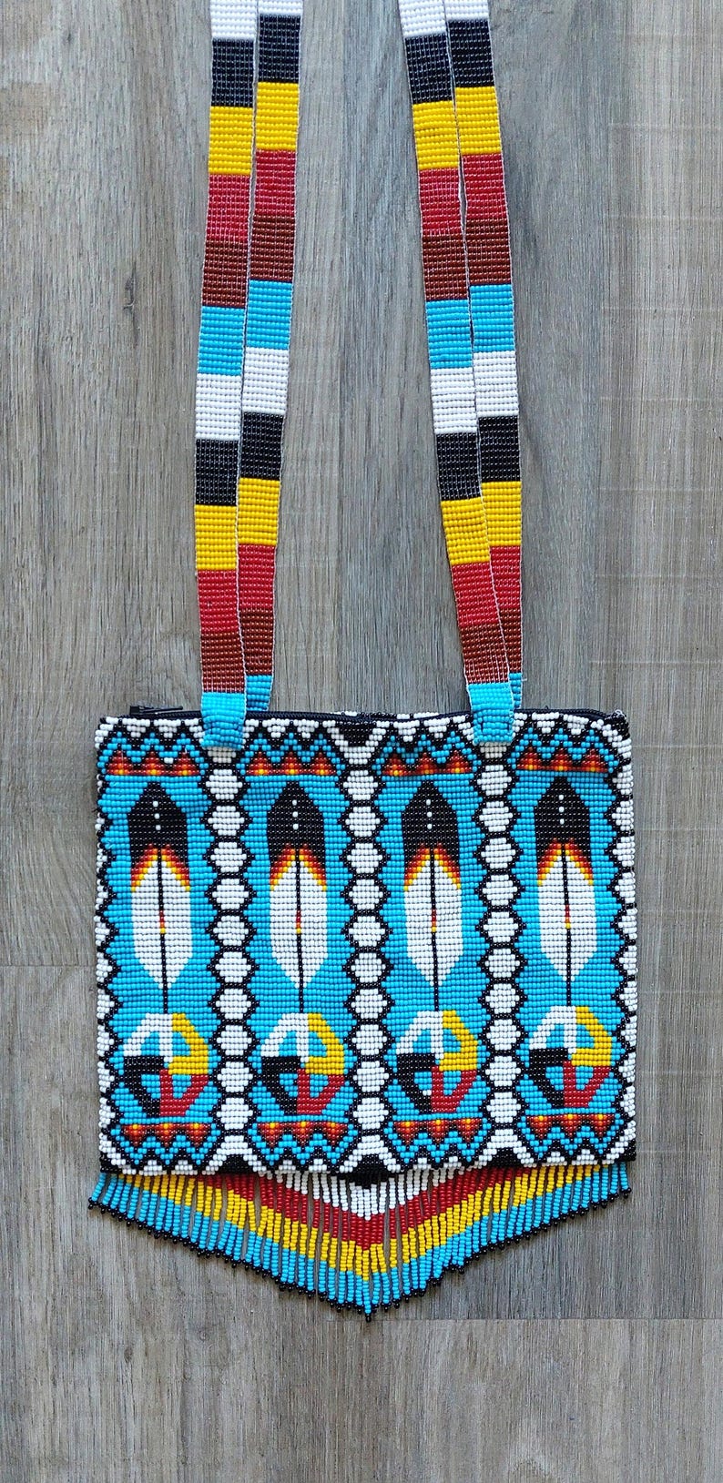 Native American Beaded Ceremonial Purse: Eagle Feather Medicine Wheel ...