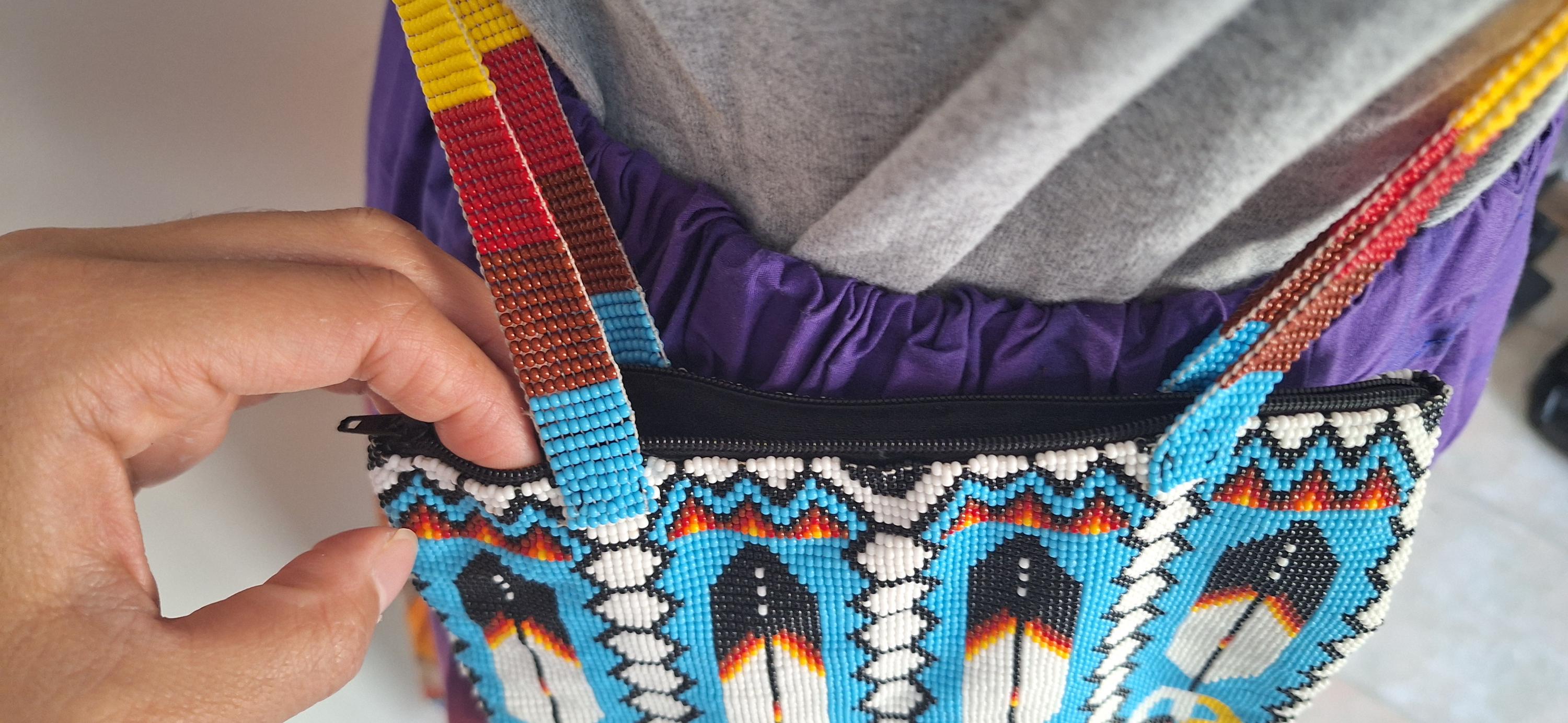 Native American Beaded Ceremonial Purse: Eagle Feather Medicine Wheel ...