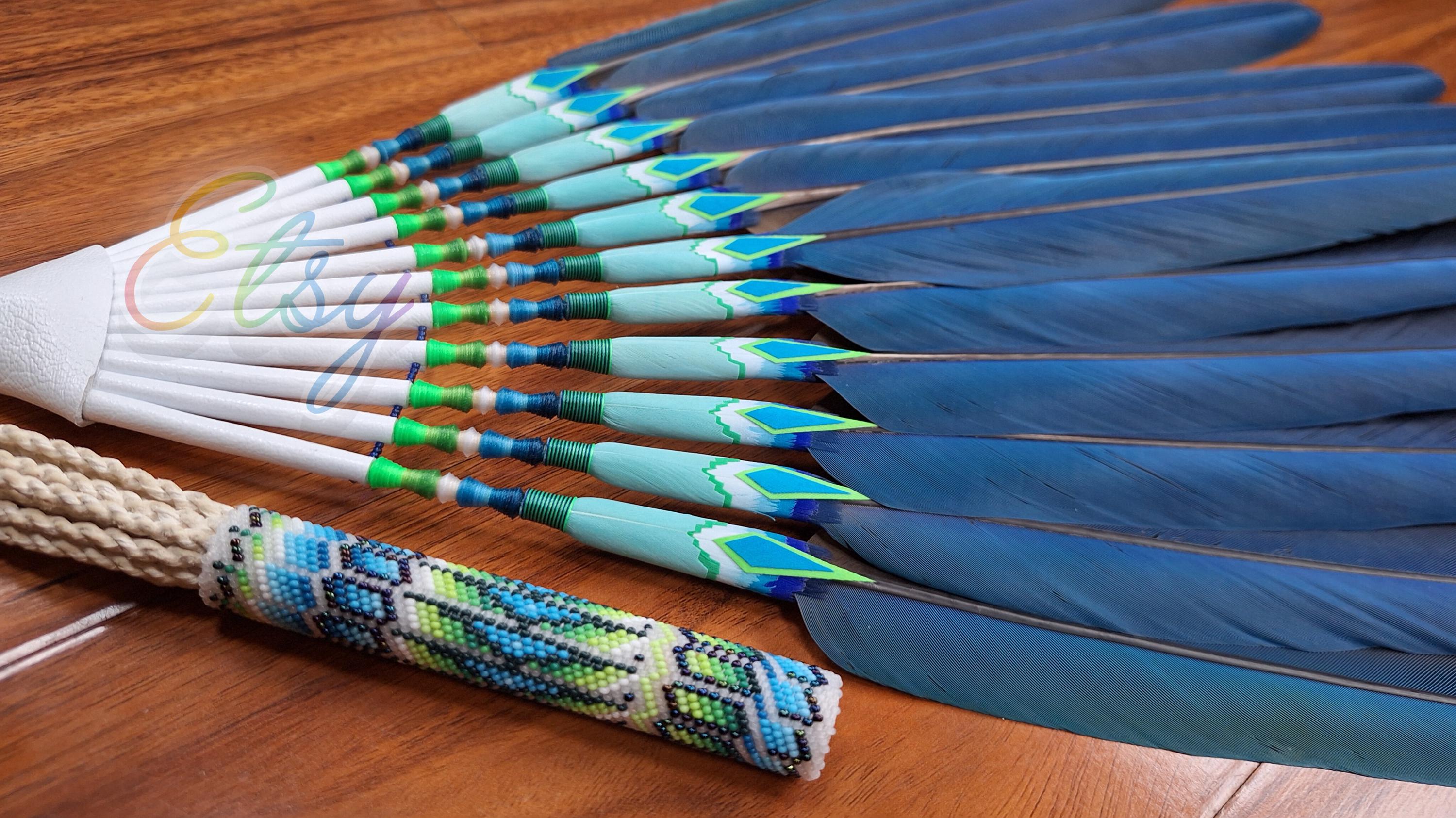 Blue and Gold Macaw Prayer Fan, NAC Fan, Smudge Fan, Macaw Feathers ...