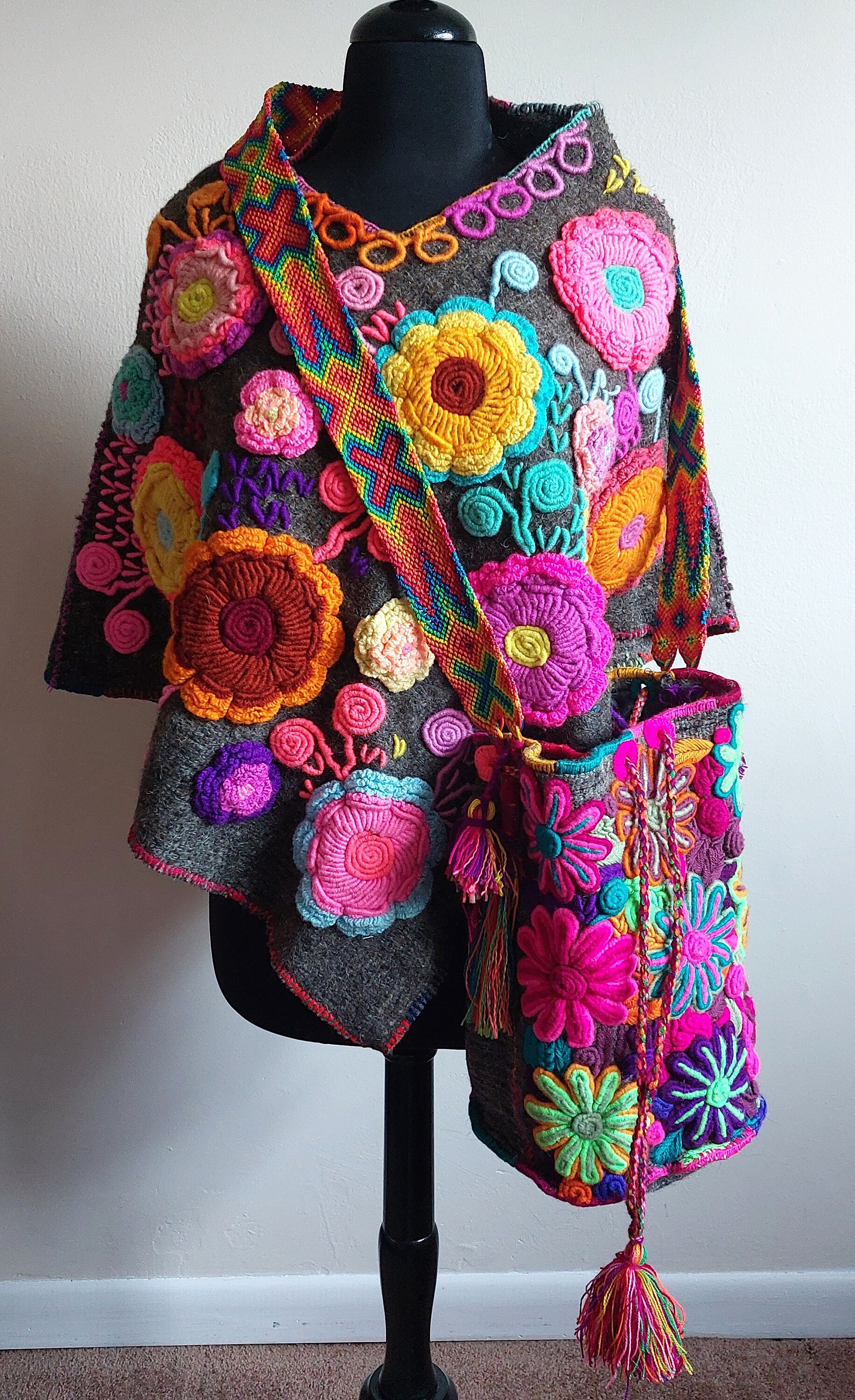 Womens Handmade Crochet Knit Wool Shawl,handmade Knitted Poncho ...