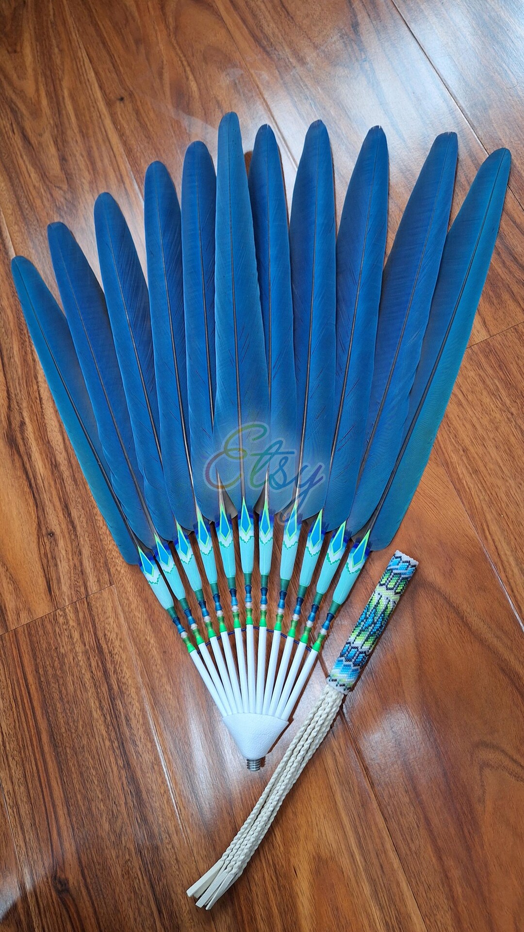 Blue and Gold Macaw Prayer Fan, NAC Fan, Smudge Fan, Macaw Feathers ...