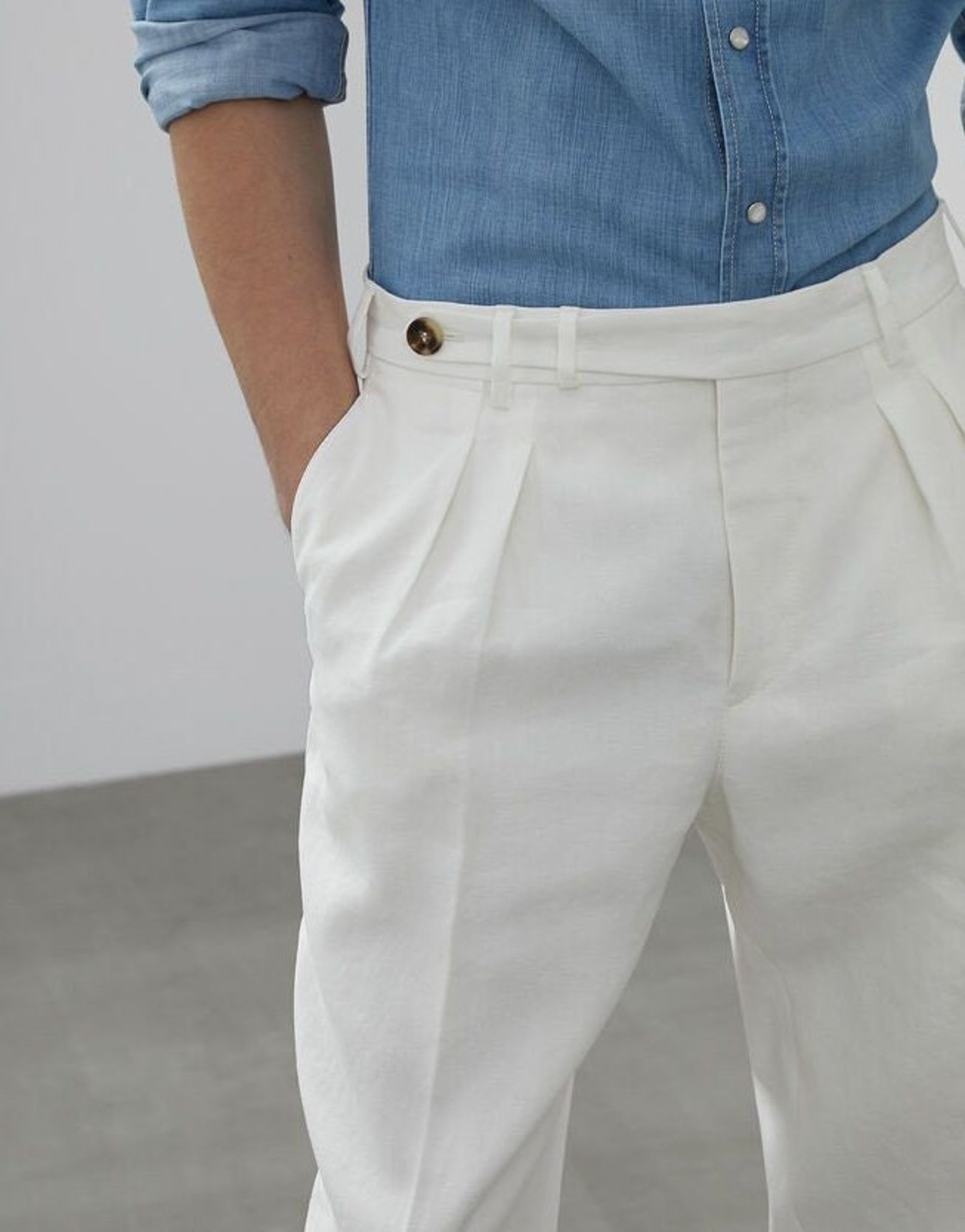 Men White Pleated Ankle Length Trousers Men Dinner Trousers White ...