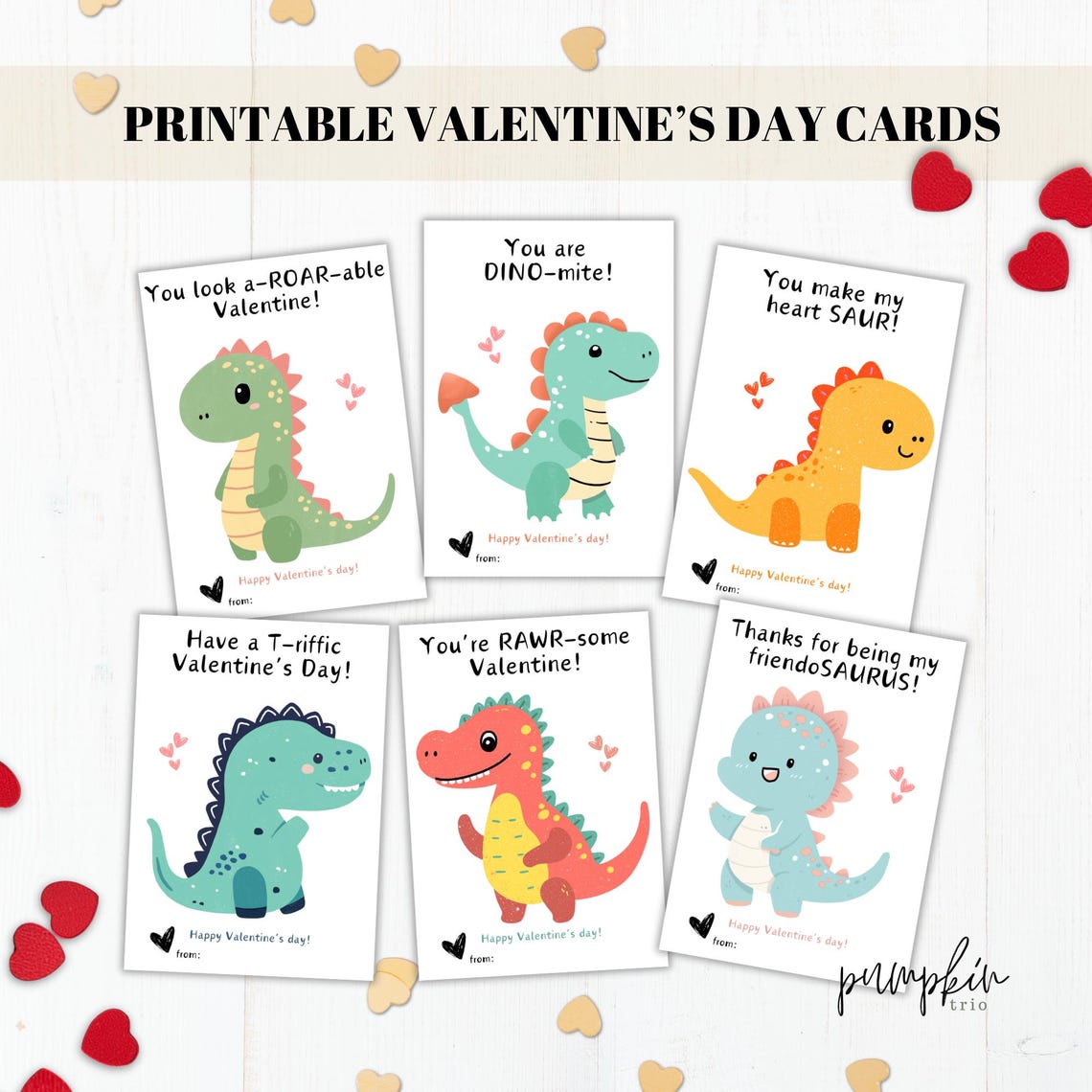 Dinosaur Valentine's Day Cards: Sweet Dino Friendship Cards (digital ...