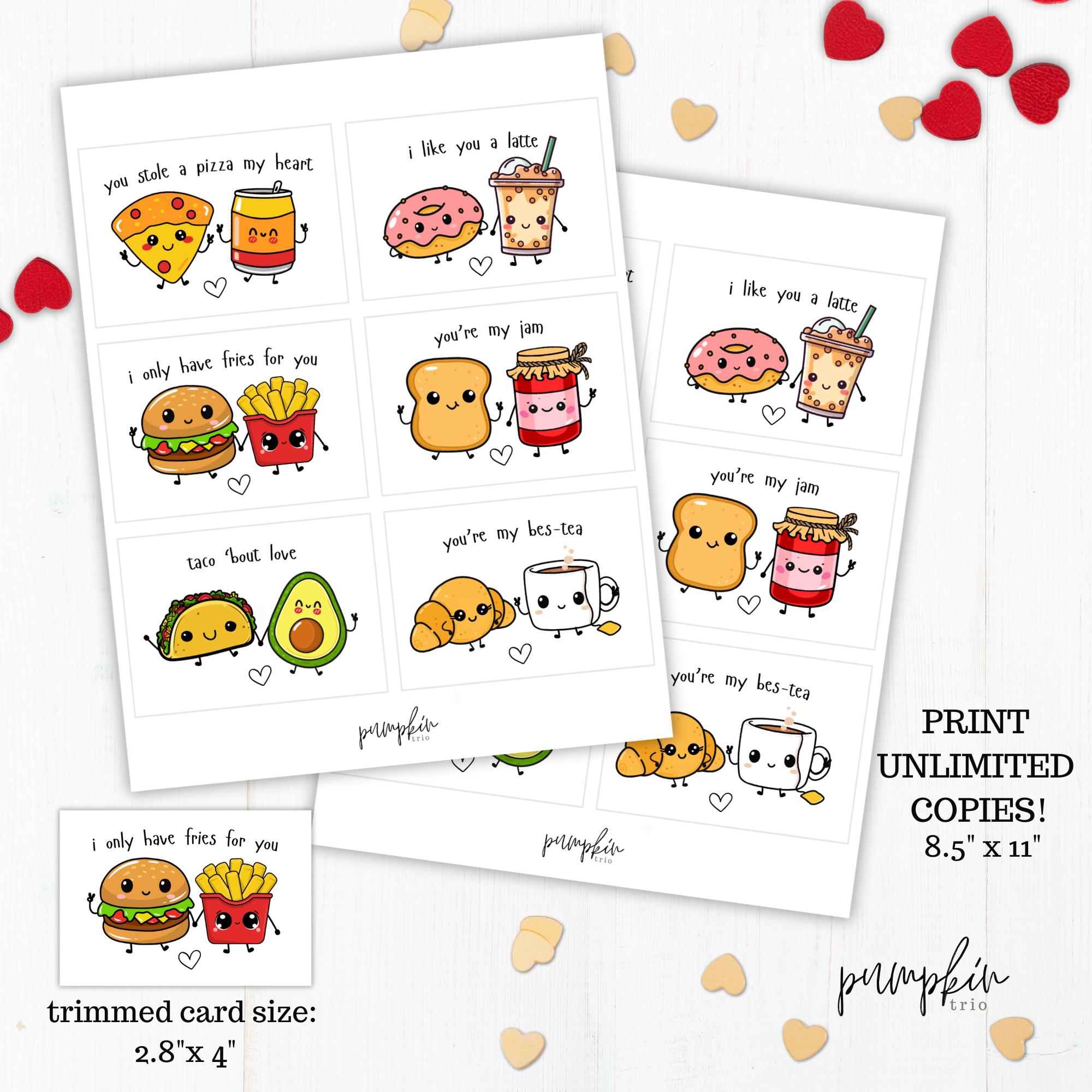 Food Pun Valentine's Day Cards: Set of 6 (digital Printable) - Etsy