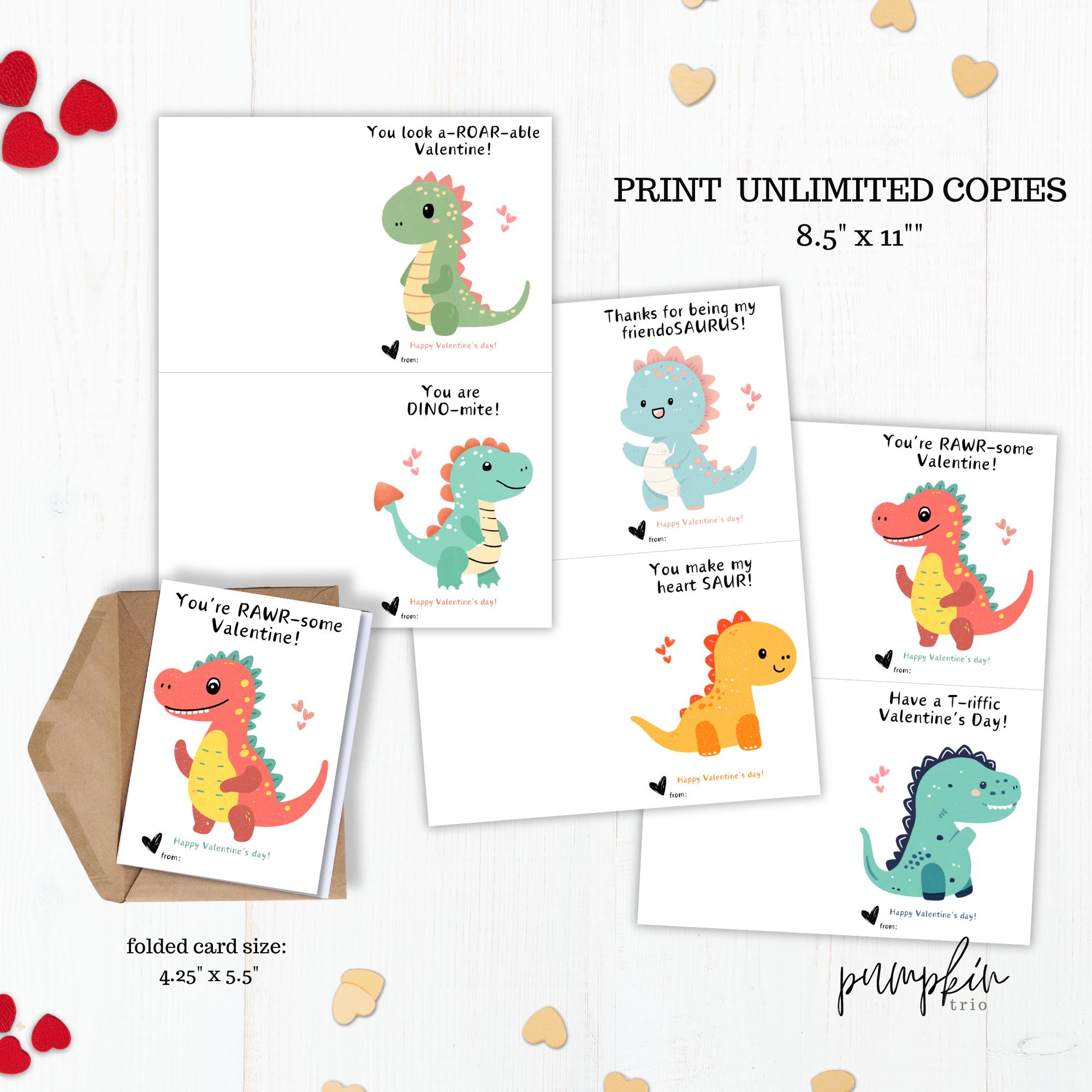 Dinosaur Valentine's Day Cards: Sweet Dino Friendship Cards (digital ...