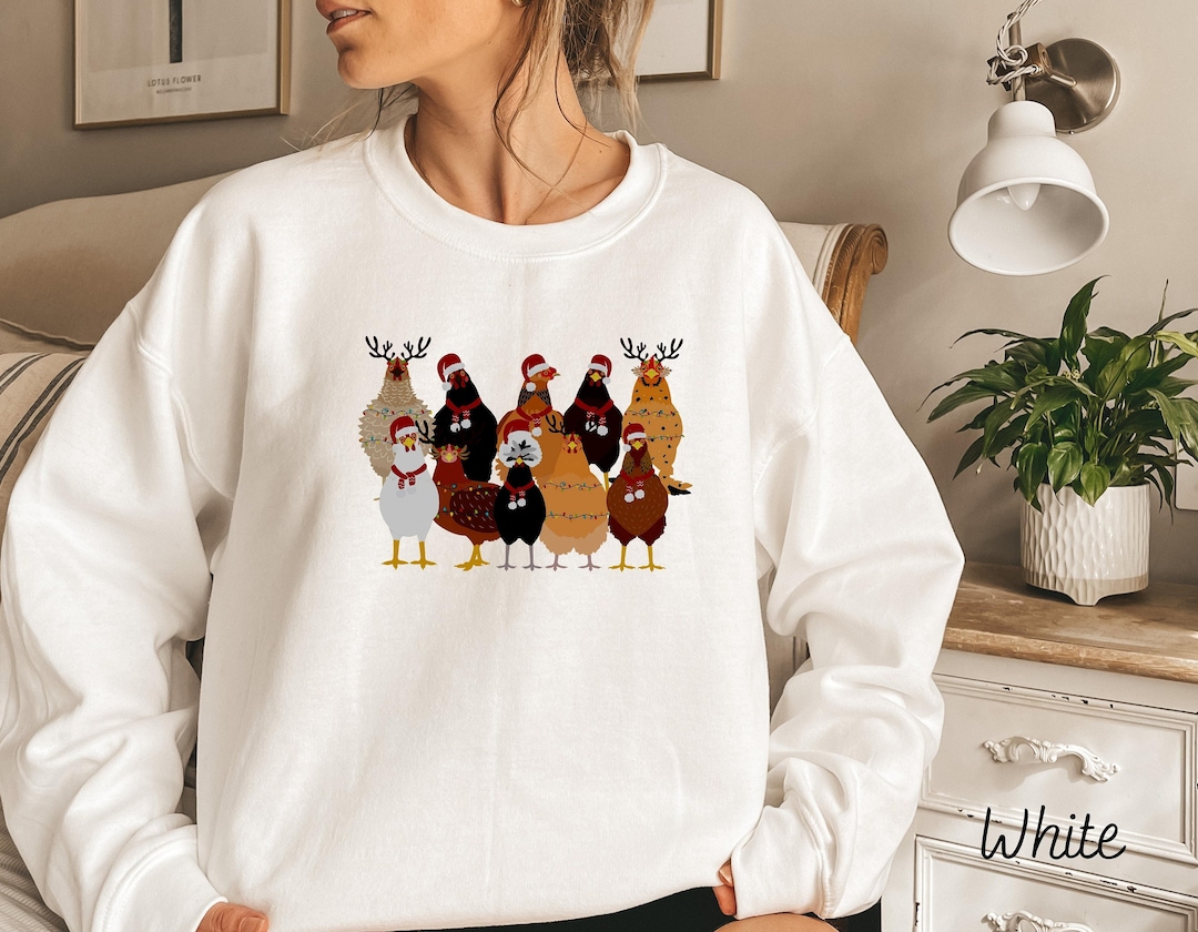 Festive Chicken Christmas Sweatshirts, Xmas Chickens Sweater, Christmas ...