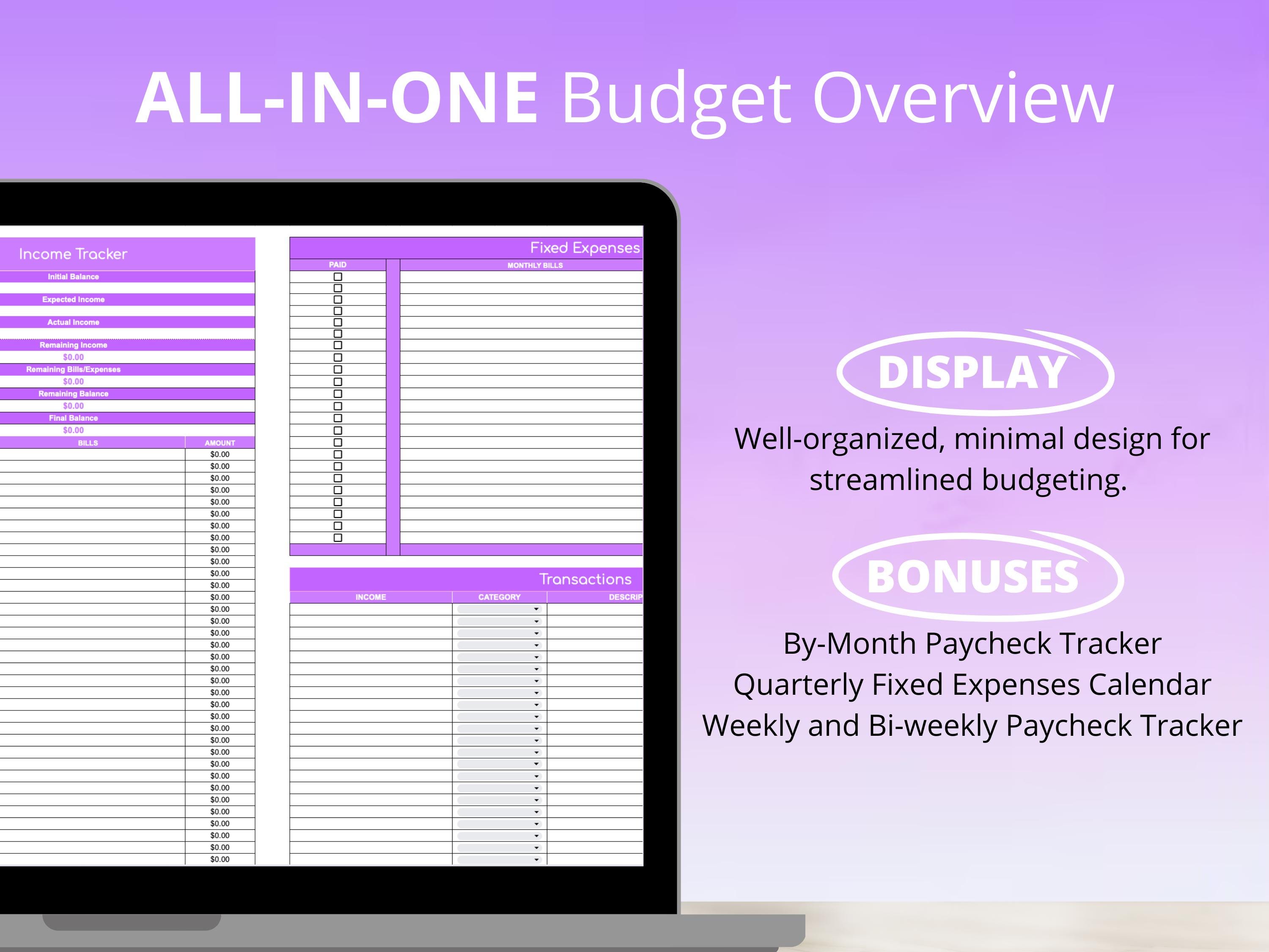 Purple Income, Expenses by Quarter; Weekly, Biweekly Paycheck Tracker ...