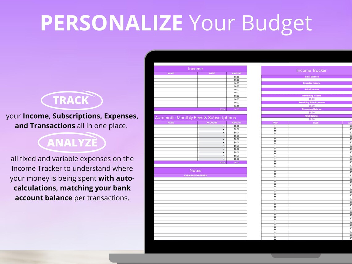 Purple Income, Expenses by Quarter; Weekly, Biweekly Paycheck Tracker ...