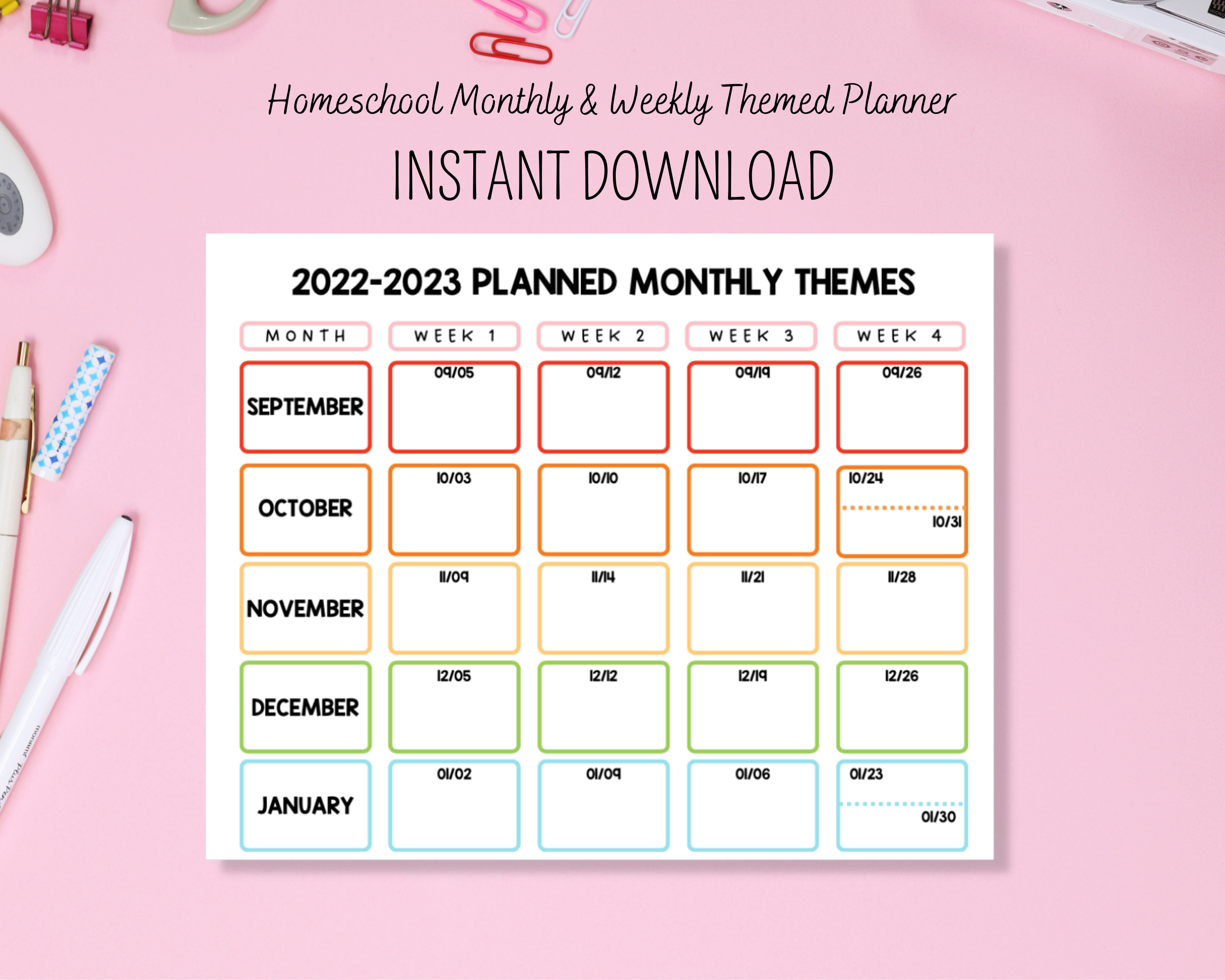 Editable Monthly & Weekly Themed Calendar - Etsy