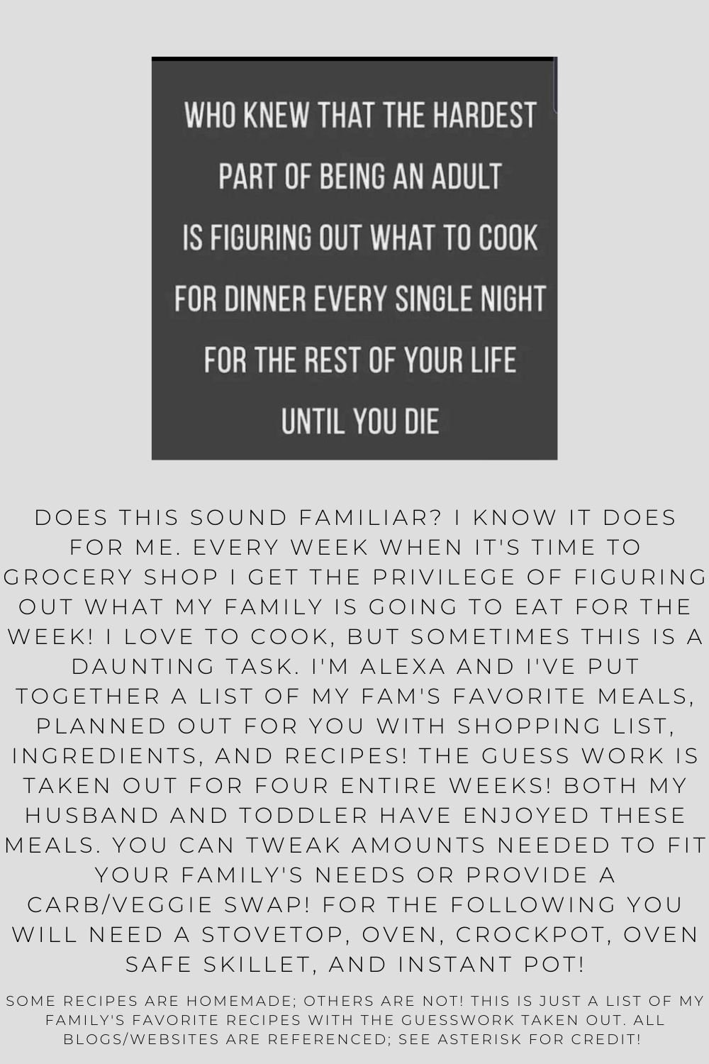 Meal Plan Easy Meal Plan Month Meal Plan Family Meal Home Cooked Meal ...