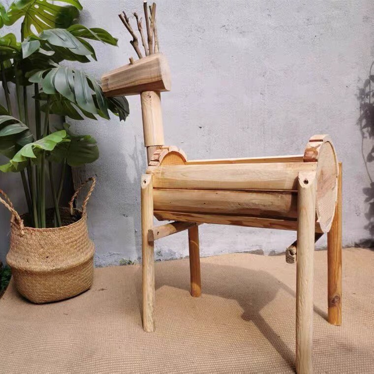 Rustic Log Reindeer, Creative Plant Box, Multifuntional, Natural Wooden ...