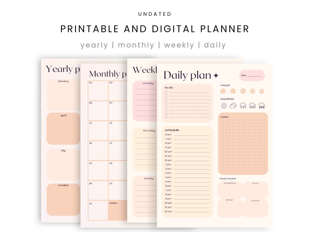 Printable-digital Boho Planner daily, Weekly, Monthly, Yearly - Etsy