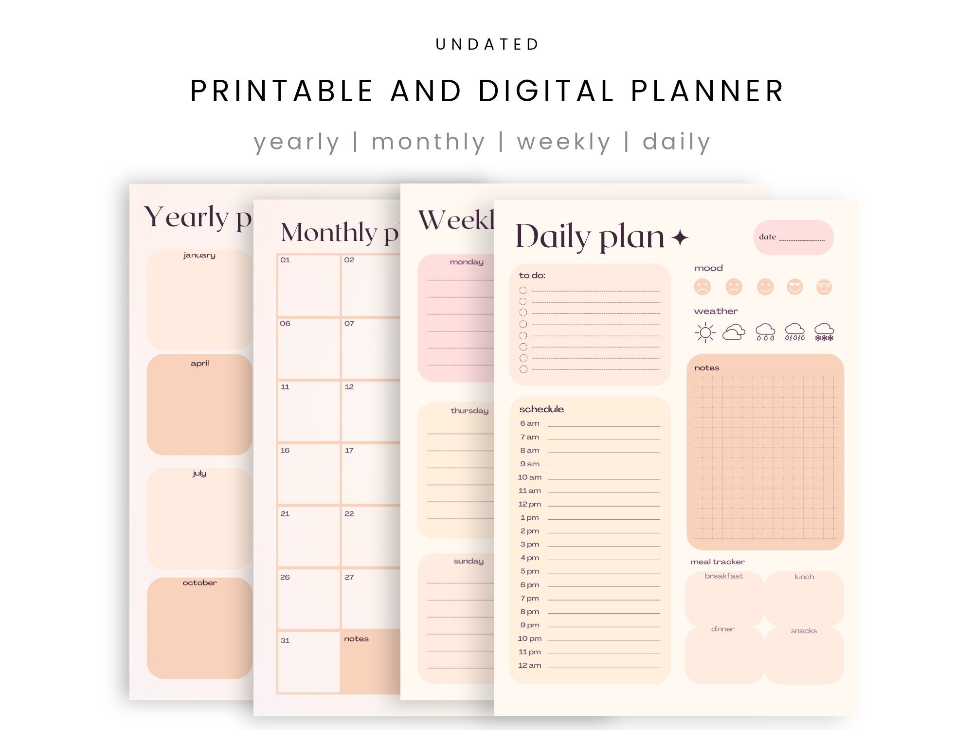 Printable-digital Boho Planner daily Weekly Monthly - Etsy