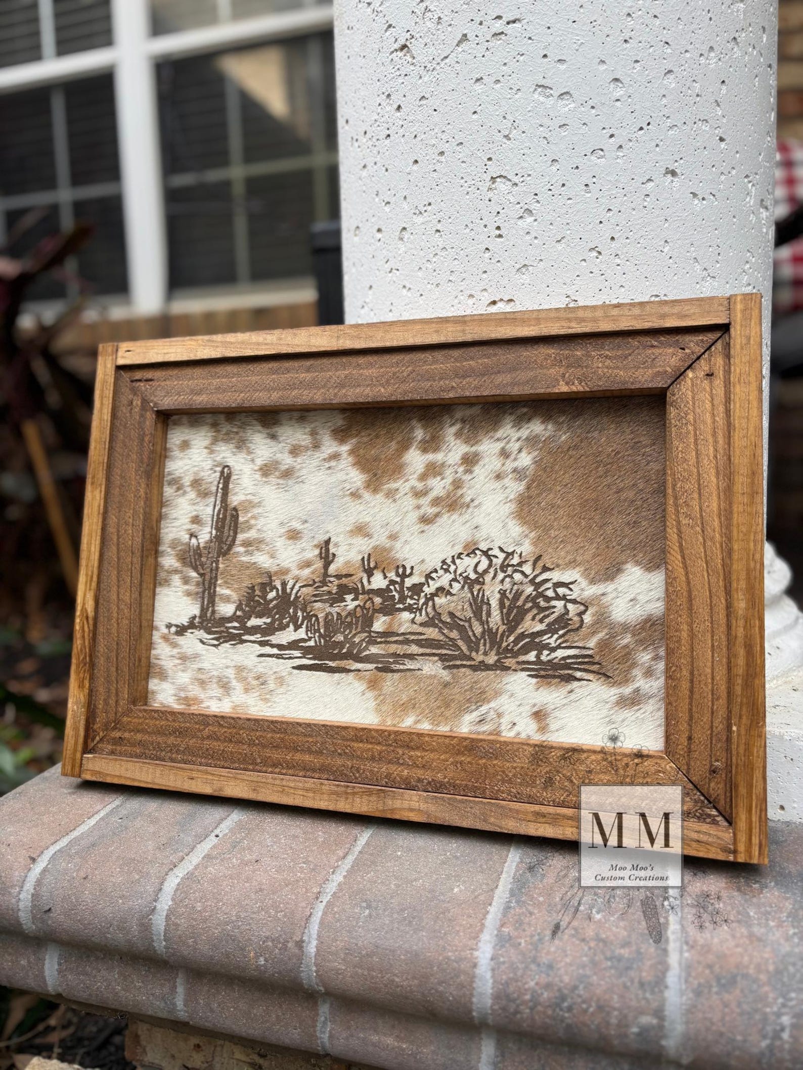 Laser Branded Cowhide Sign: Desert Scene, Handmade Decor - Etsy