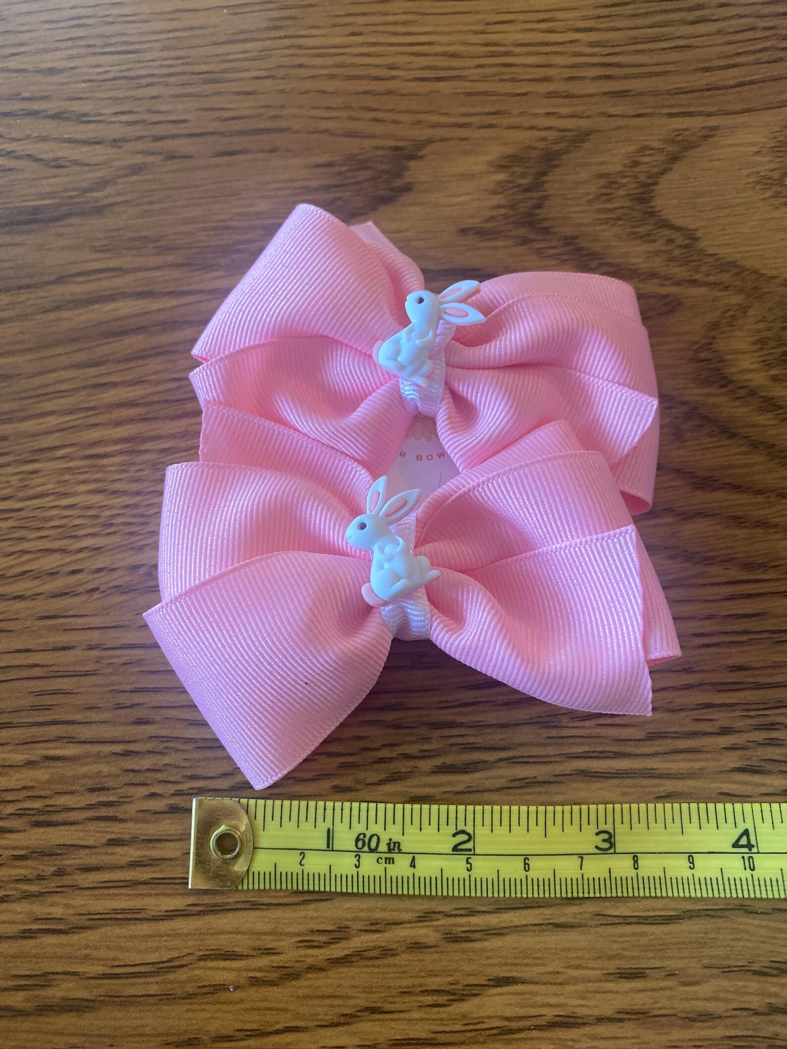 Easter Bunny Pink Ribbon White Rabbit Button Pigtail Hair Bows (set of ...