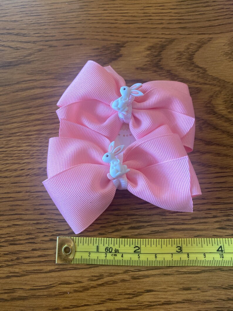 Easter Bunny Pink Ribbon White Rabbit Button Pigtail Hair Bows (set of ...