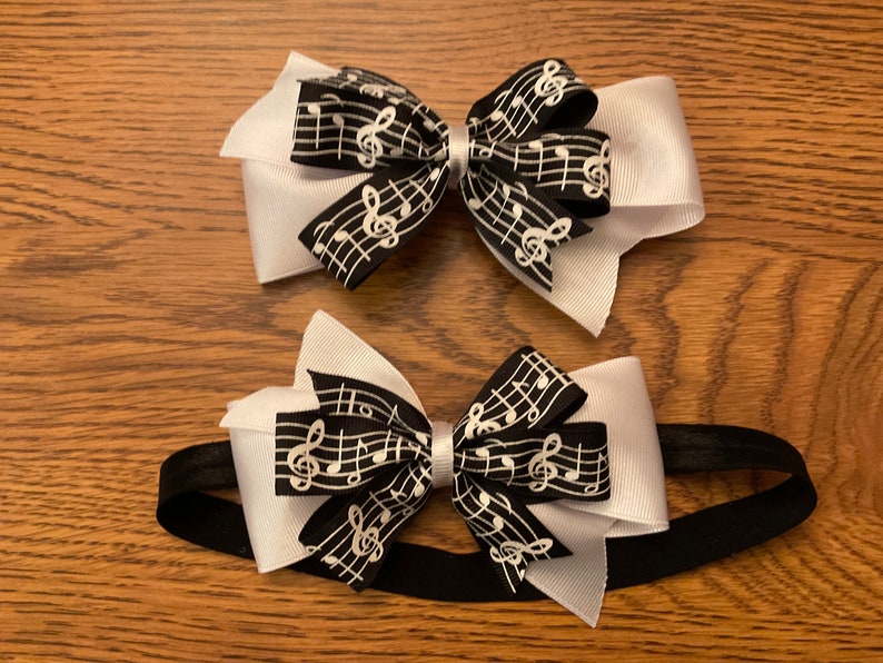 Musical Notes Black White Hair Bow or Headband Perfect for - Etsy