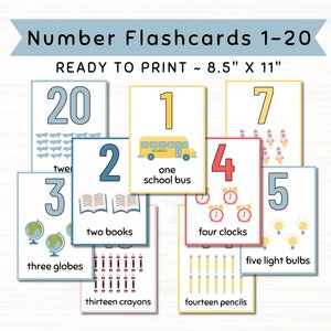 Printable Number Flashcards 1-20, Preschool Counting Flash Cards ...