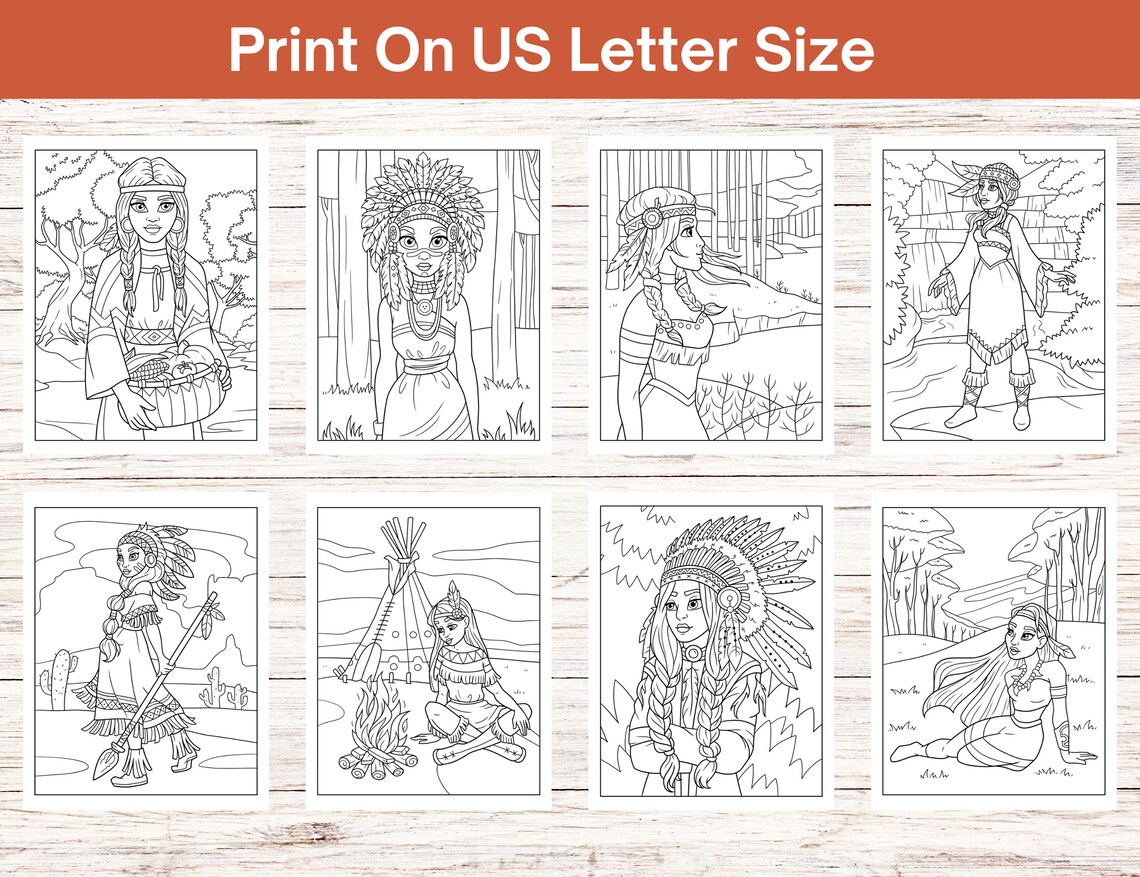 Native American Women Coloring Pages for Adults and Kids, PDF Coloring ...