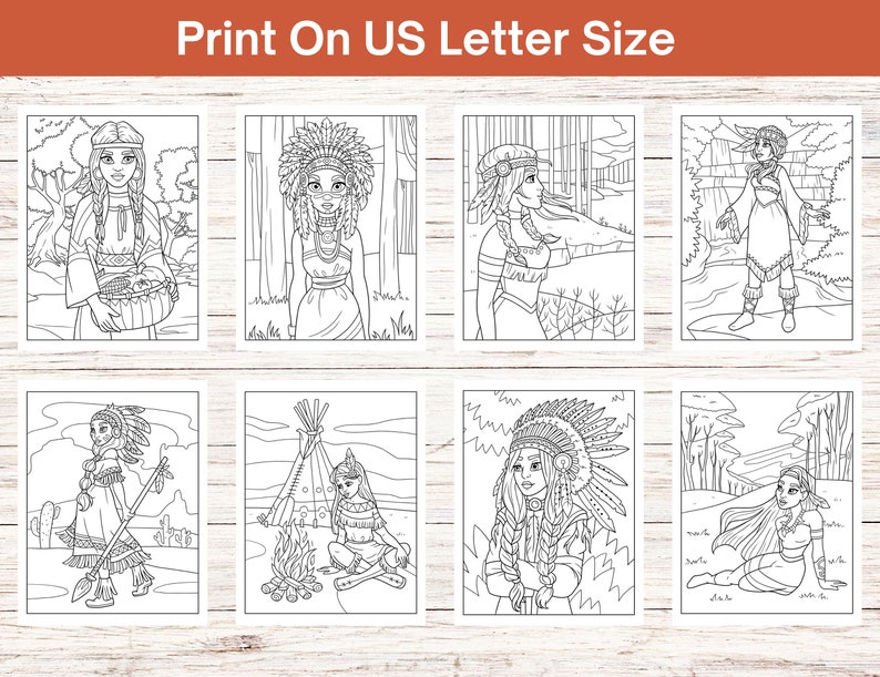 Native American Women Coloring Pages for Adults and Kids, PDF Coloring ...