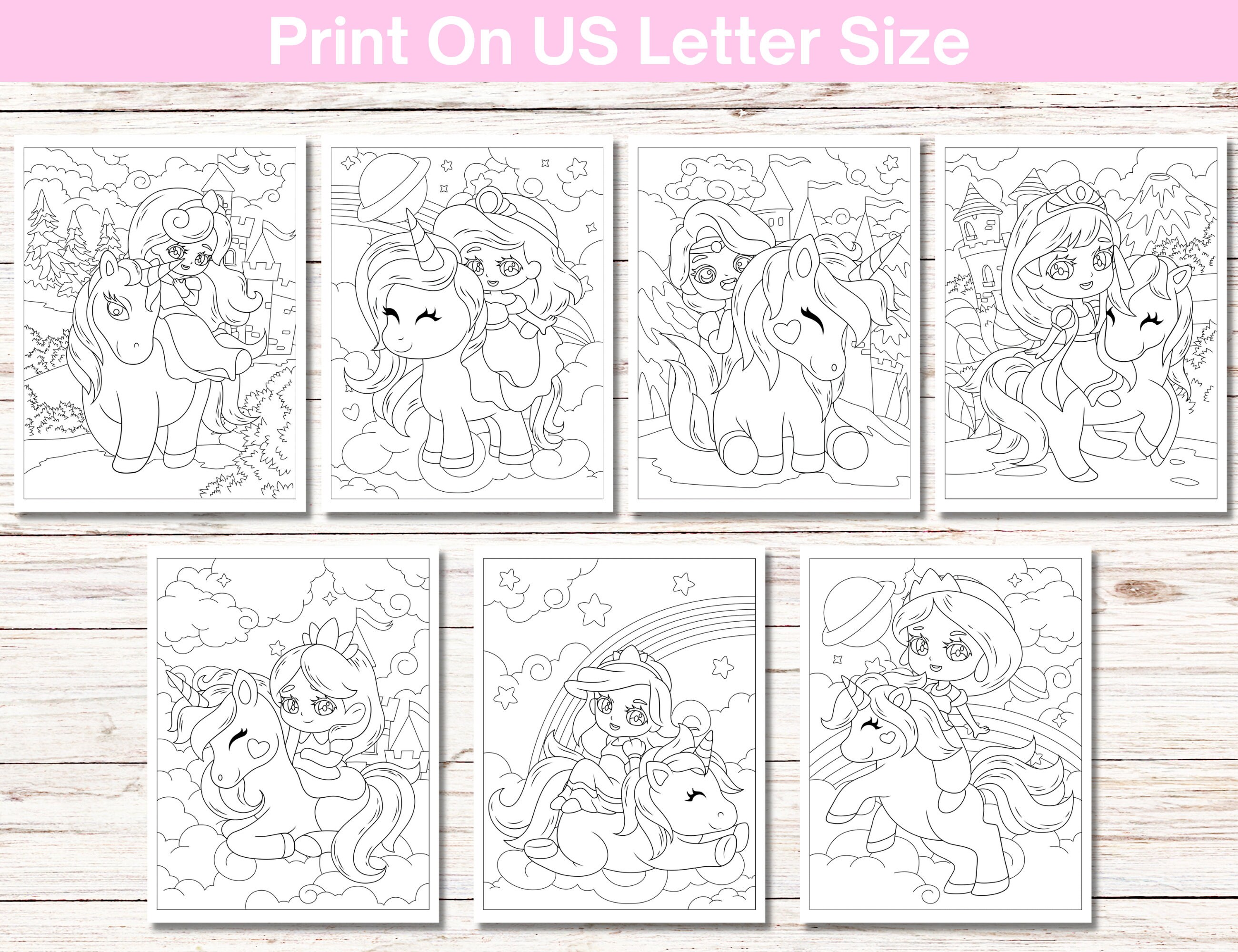 Unicorn Coloring Pages for Kids, PDF Coloring Book Instant Download ...