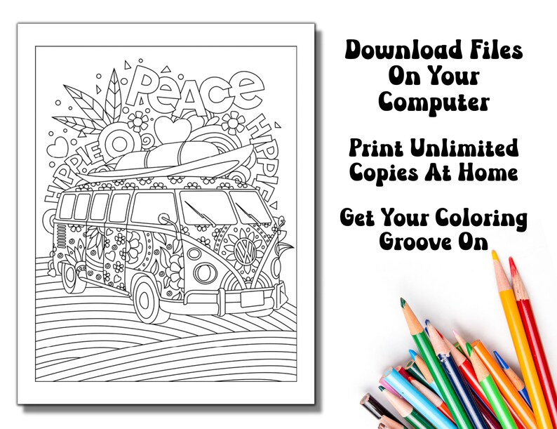 Groovy Coloring Pages for Kids and Adults, PDF Coloring Book Instant ...