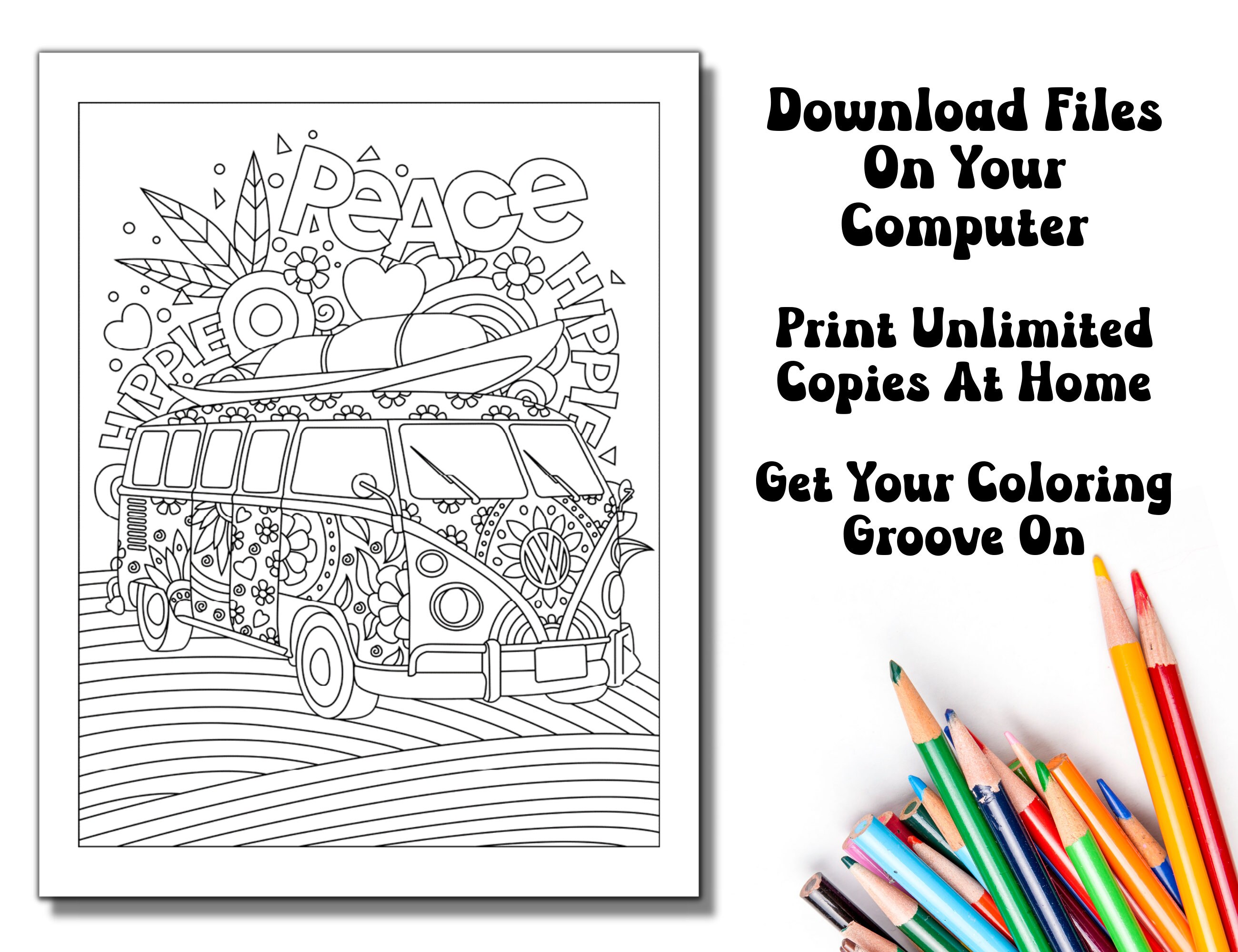 Groovy Coloring Pages for Kids and Adults, PDF Coloring Book Instant ...
