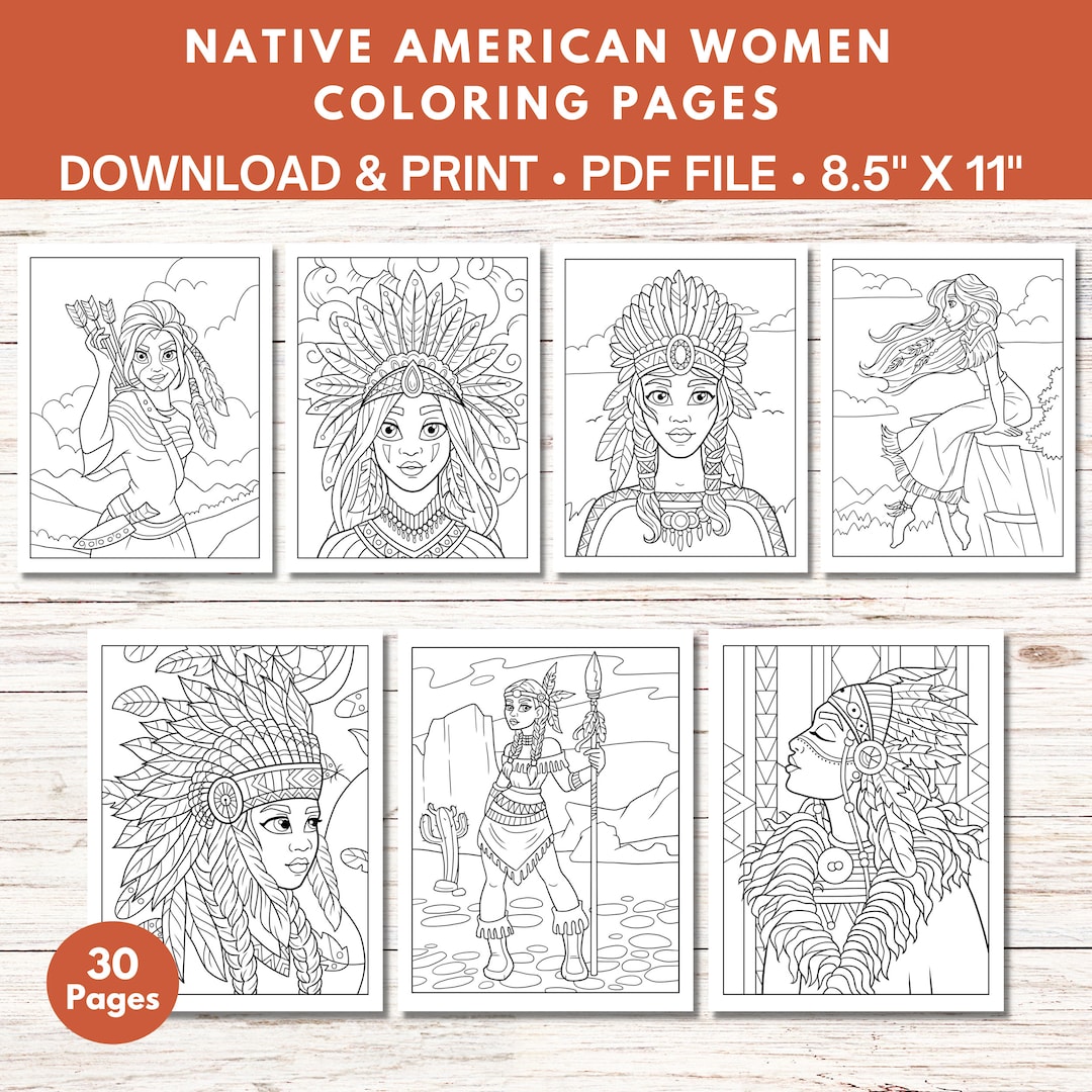 Native American Women Coloring Pages for Adults and Kids, PDF Coloring ...