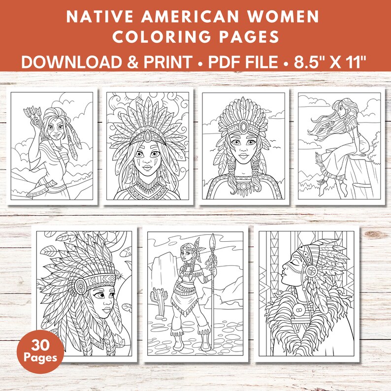 Native American Women Coloring Pages for Adults and Kids, PDF Coloring ...